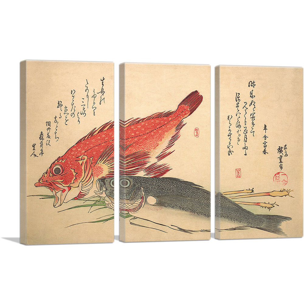 ARTCANVAS Isaki and Kasago Fish by Utagawa Hiroshige - 3 Piece Wrapped ...
