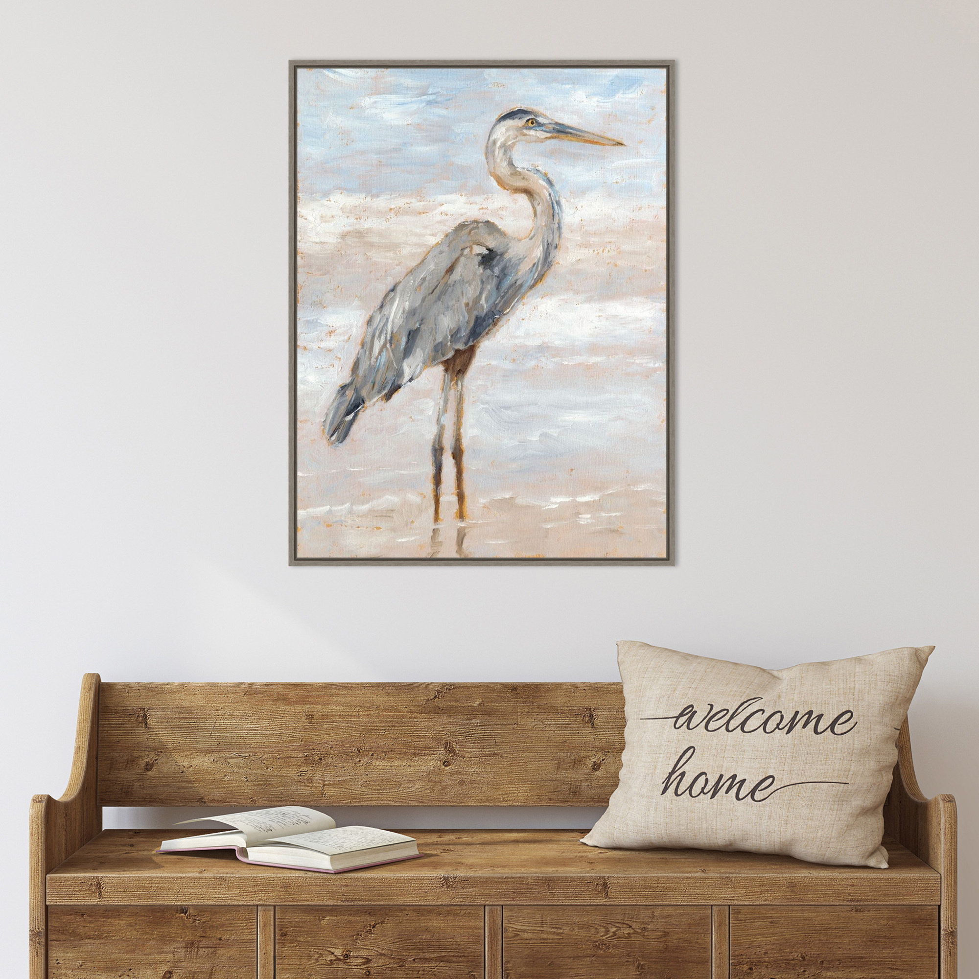 Rosecliff Heights Beach Heron I by Ethan Harper - Floater Frame Print ...