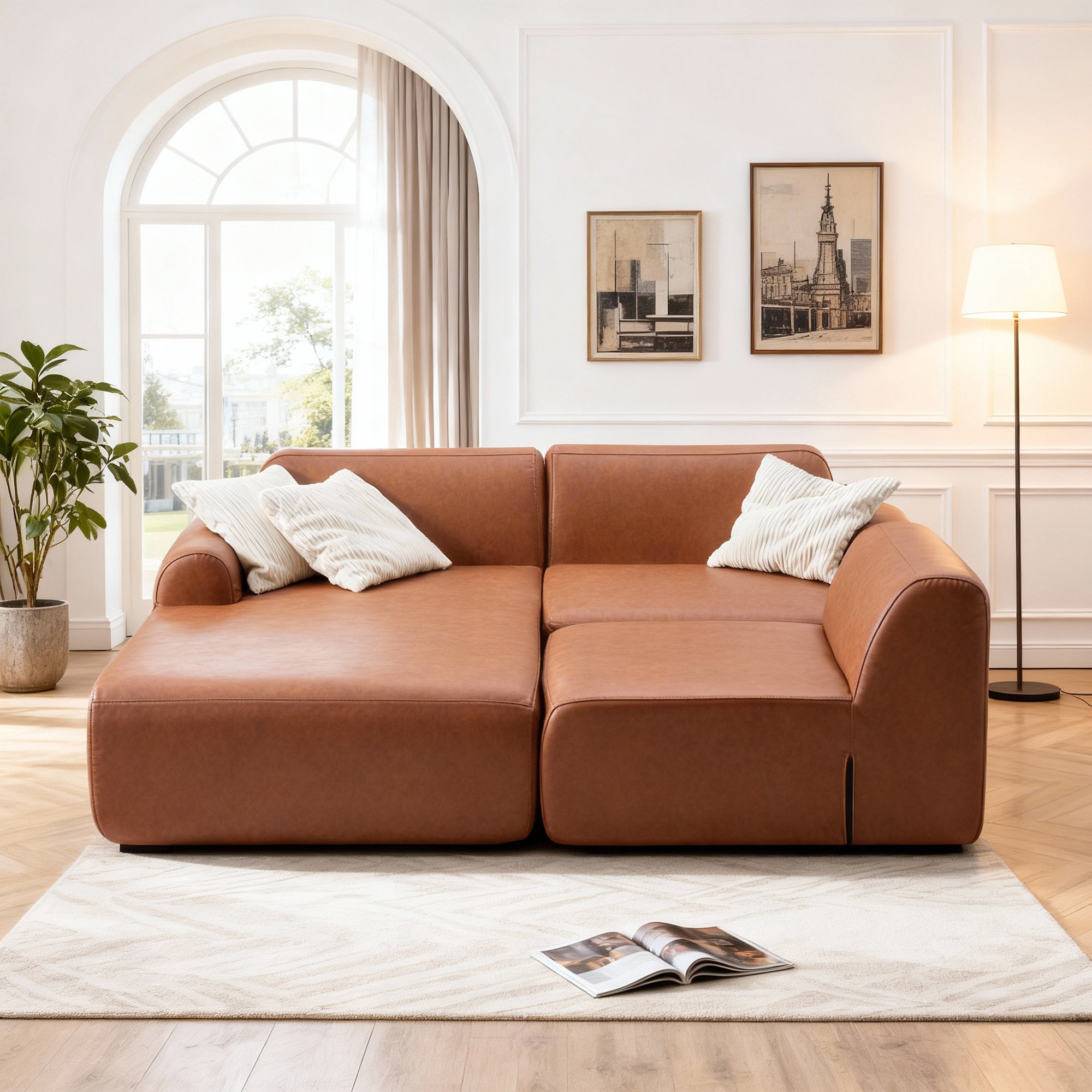 Latitude Run® Adjustable Modular Sectionals Sofa, Breathable Pu Leather ...