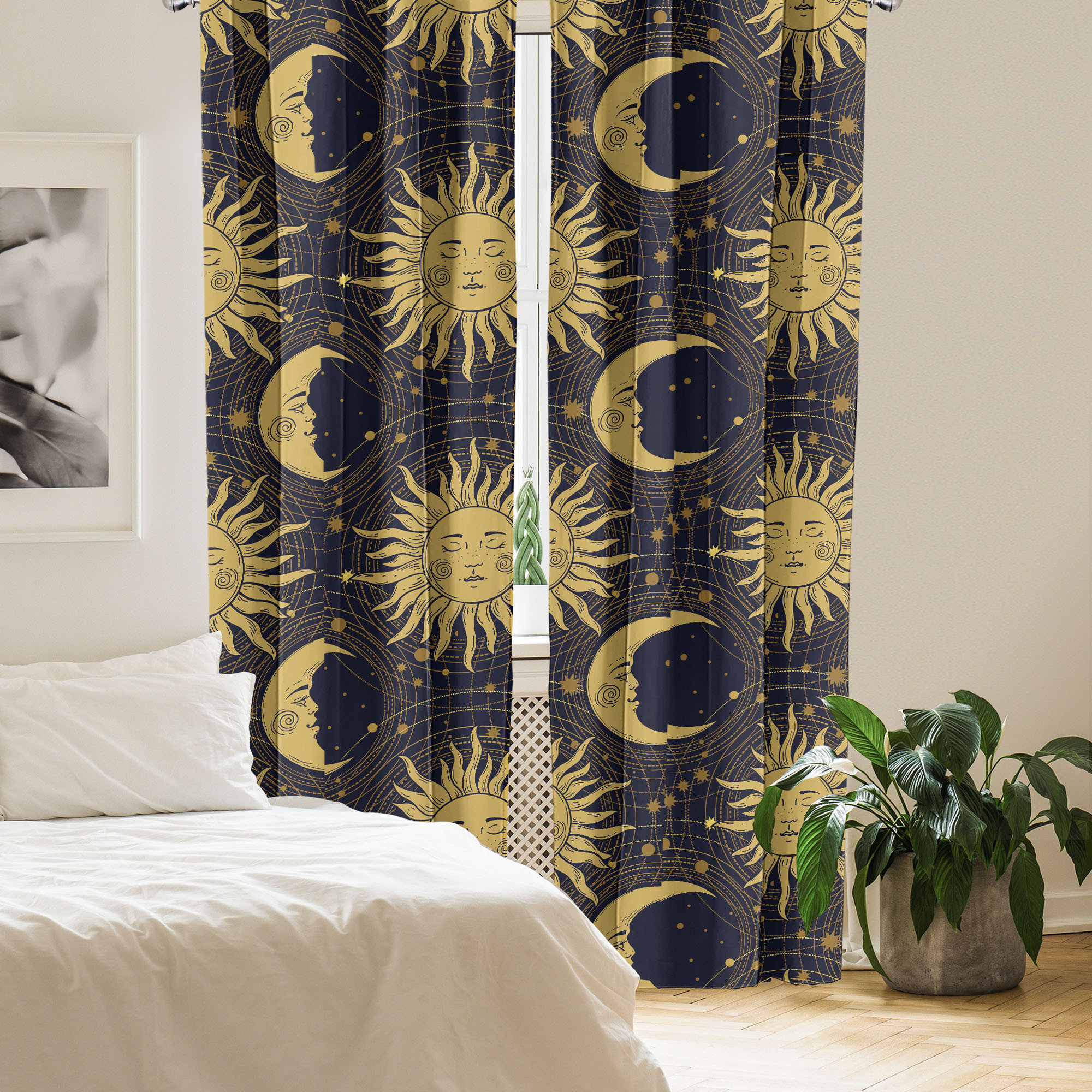 East Urban Home Sun and Moon Curtains Gold Tone Lunar Print Pair 427280 ...