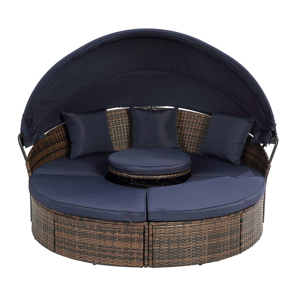 Latitude Run® Hot Sale KD Rattan Round Lounge With Canopy Bali Canopy ...