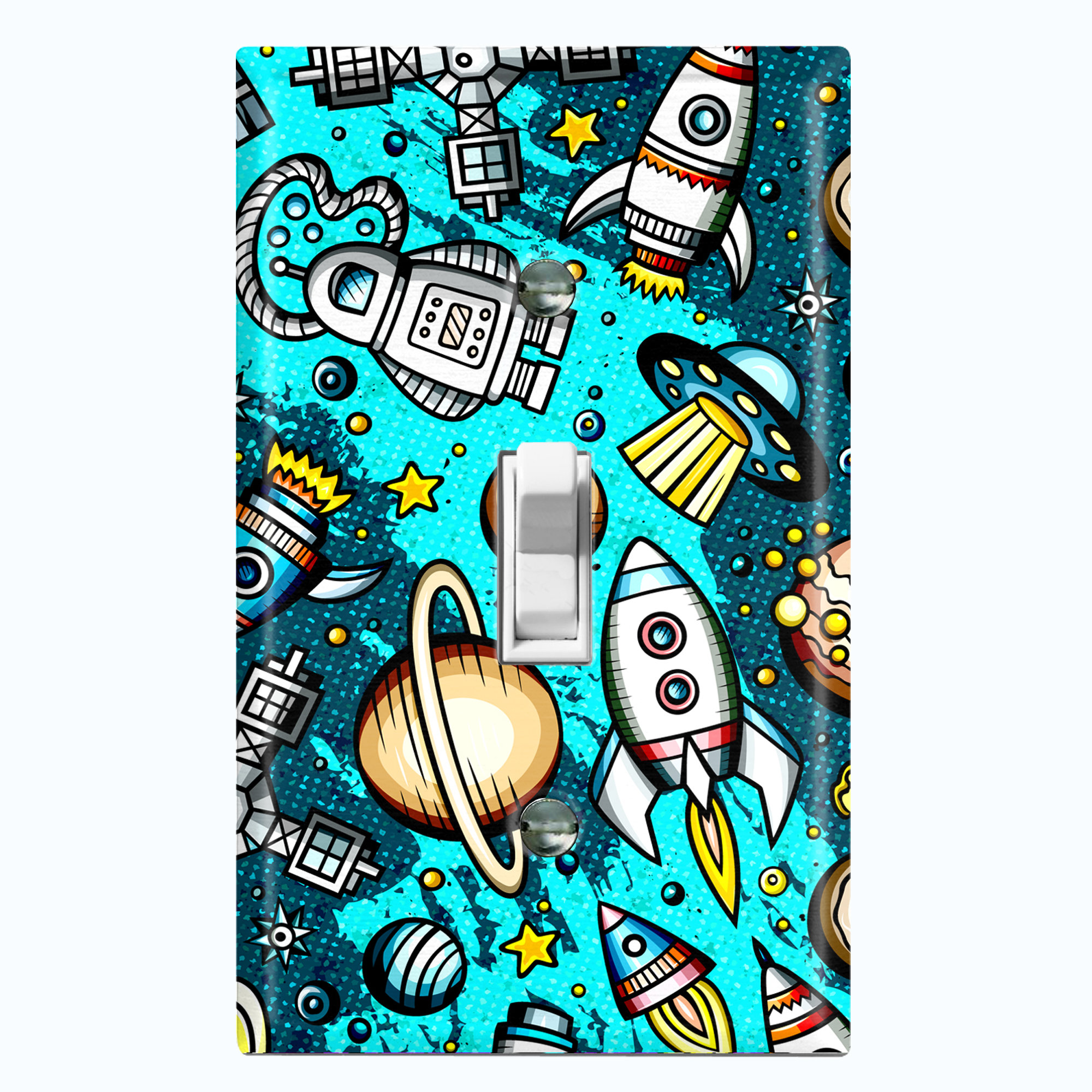 WorldAcc Metal Light Switch Plate Outlet Cover (Rocket Ship Space ...