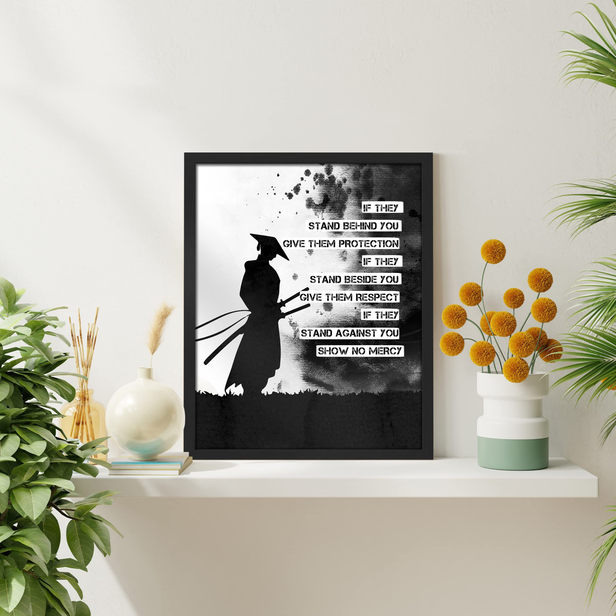 SIGNLEADER Black and White Ink Sword Japandi Ninja Samurai Silhouette ...