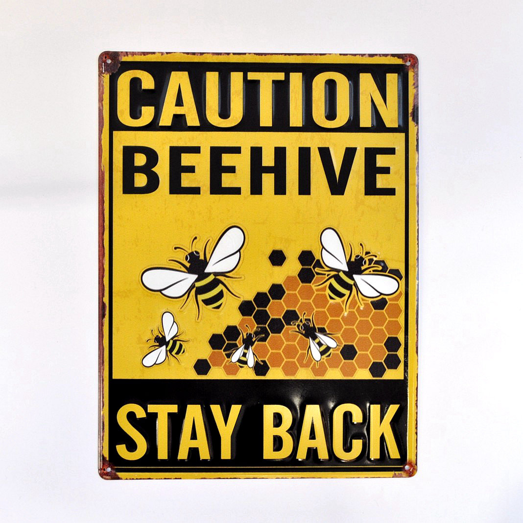 Trinx Caution Beehive Stay Back - Unframed Textual Art Print on Metal ...