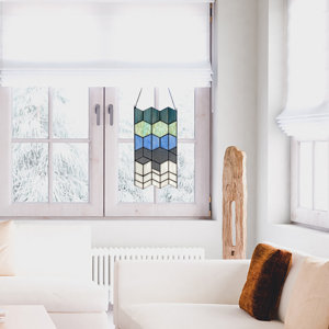 Winston Porter 16.5"H Grey & Blue Cubes Stained Glass Window Panel ...