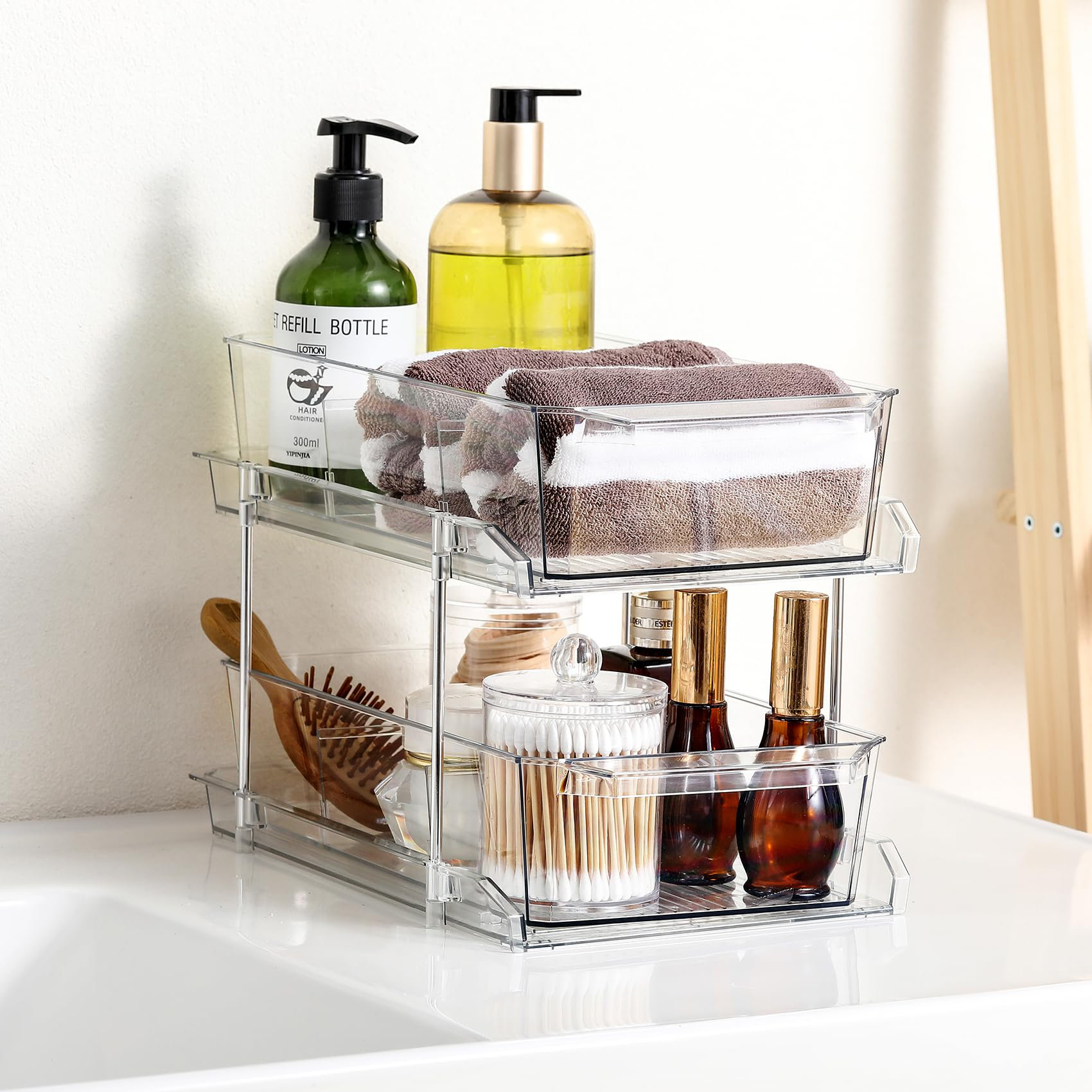 Rebrilliant 2-Tier Pull-Out Storage Organizer, Clear Plastic ...