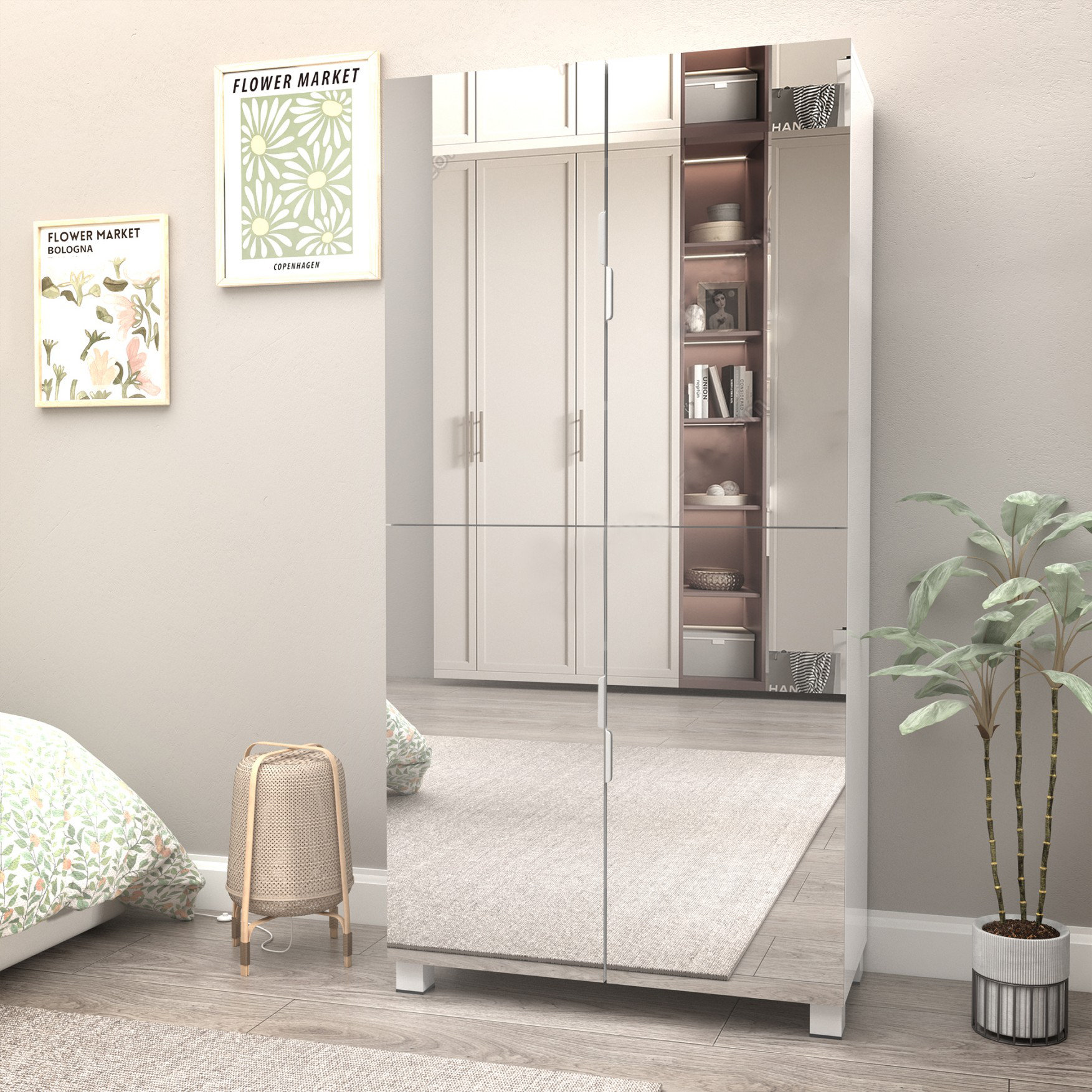 Hokku Designs Modern 8-Tier Shoe Cabinet with Mirrored Doors ...