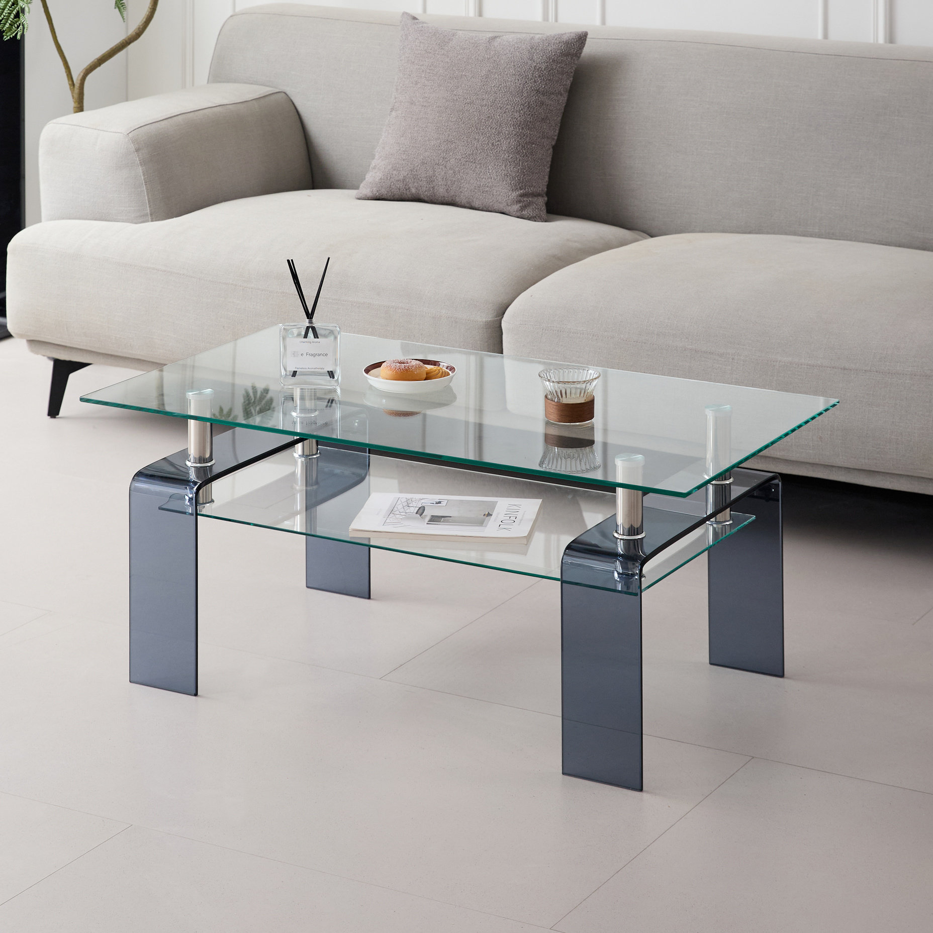 Ivy Bronx 2-layer Tempered Glass Table For Living Room - Modern Design ...
