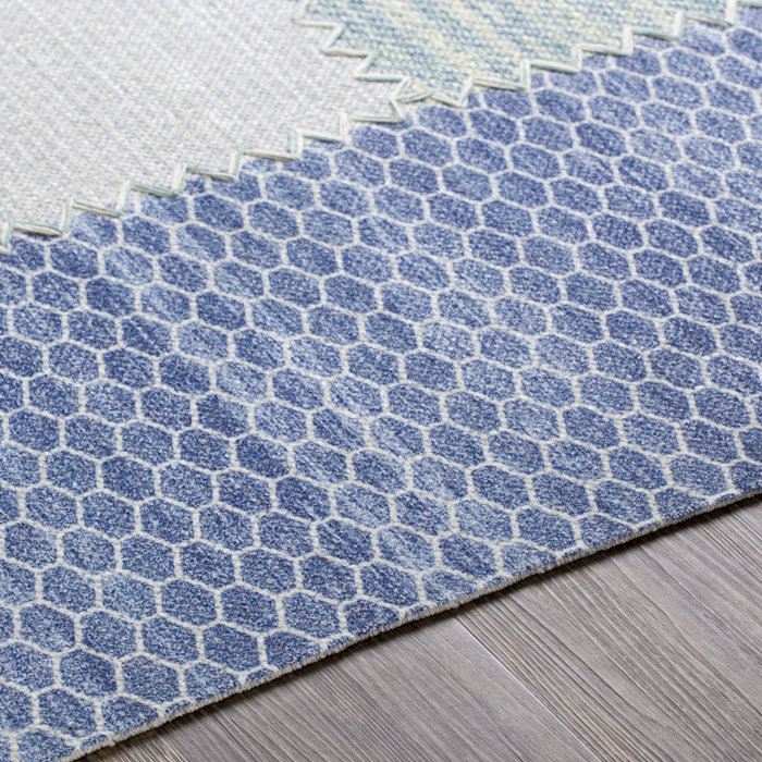 One Allium Way® Bushey Handmade Flatweave Denim/Mint Rug | Wayfair