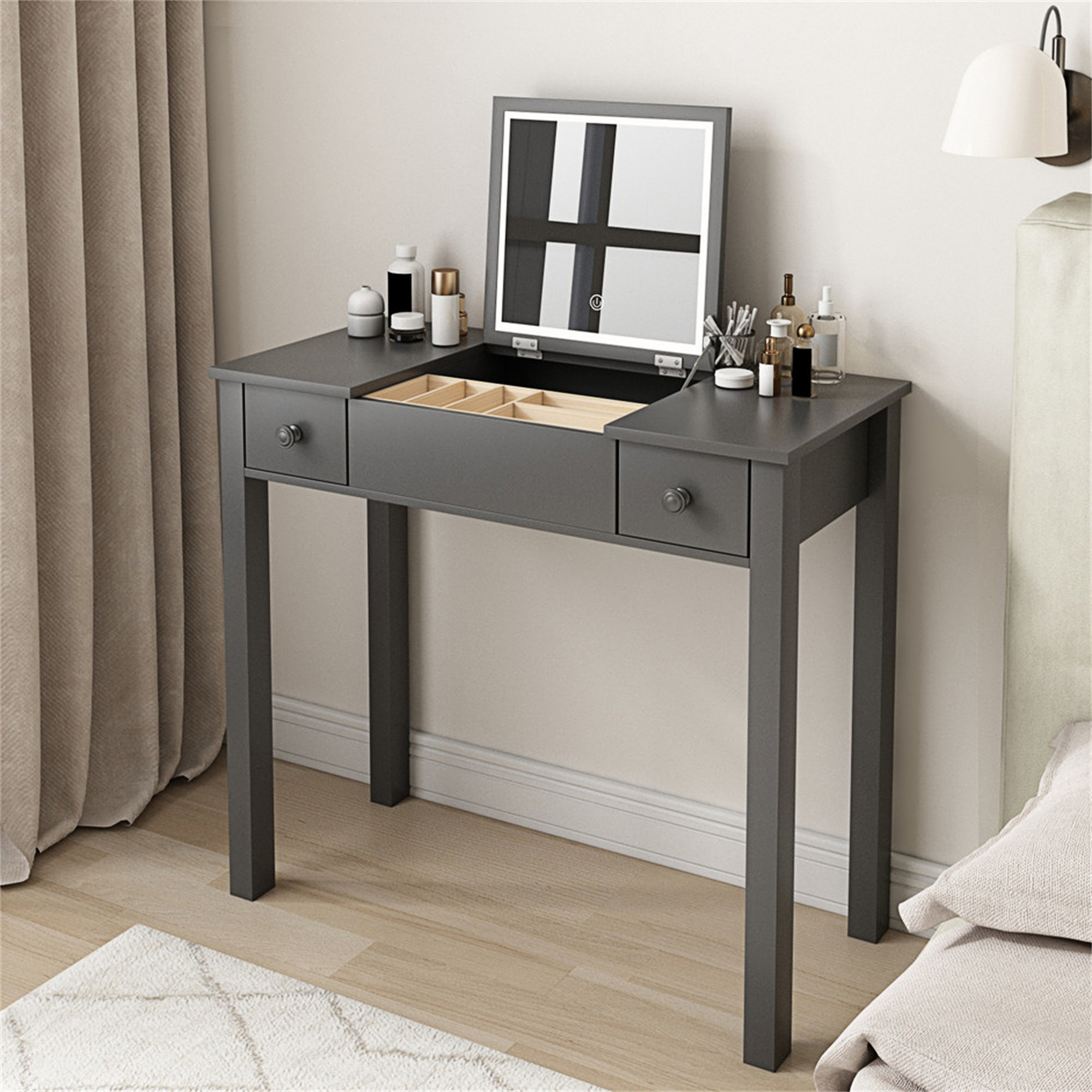 Mercer41 Sleek Vanity Table With LED Lights - Wayfair Canada