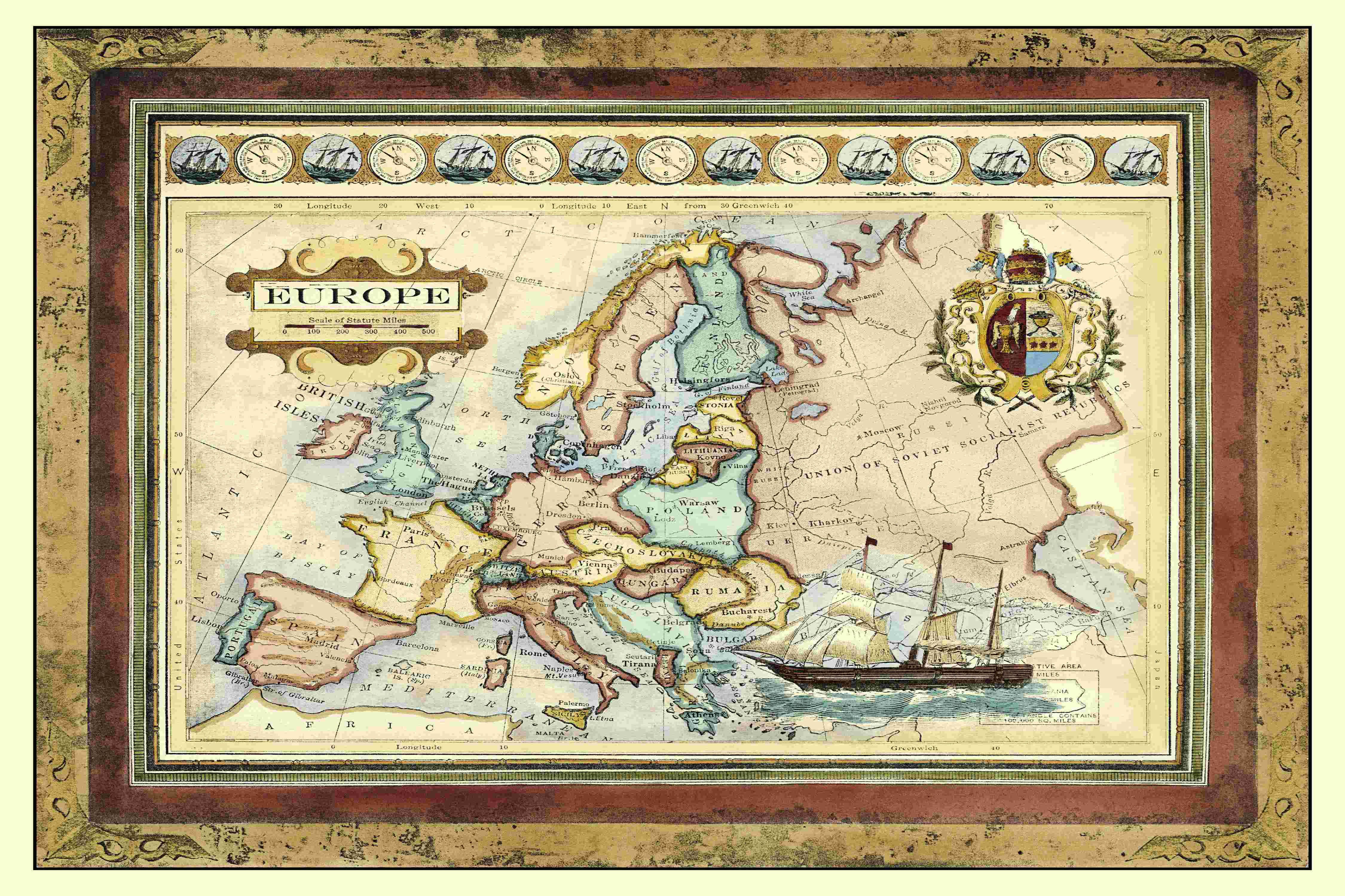 Longshore Tides Map Of Europe On Canvas by Vision Studio Painting | Wayfair