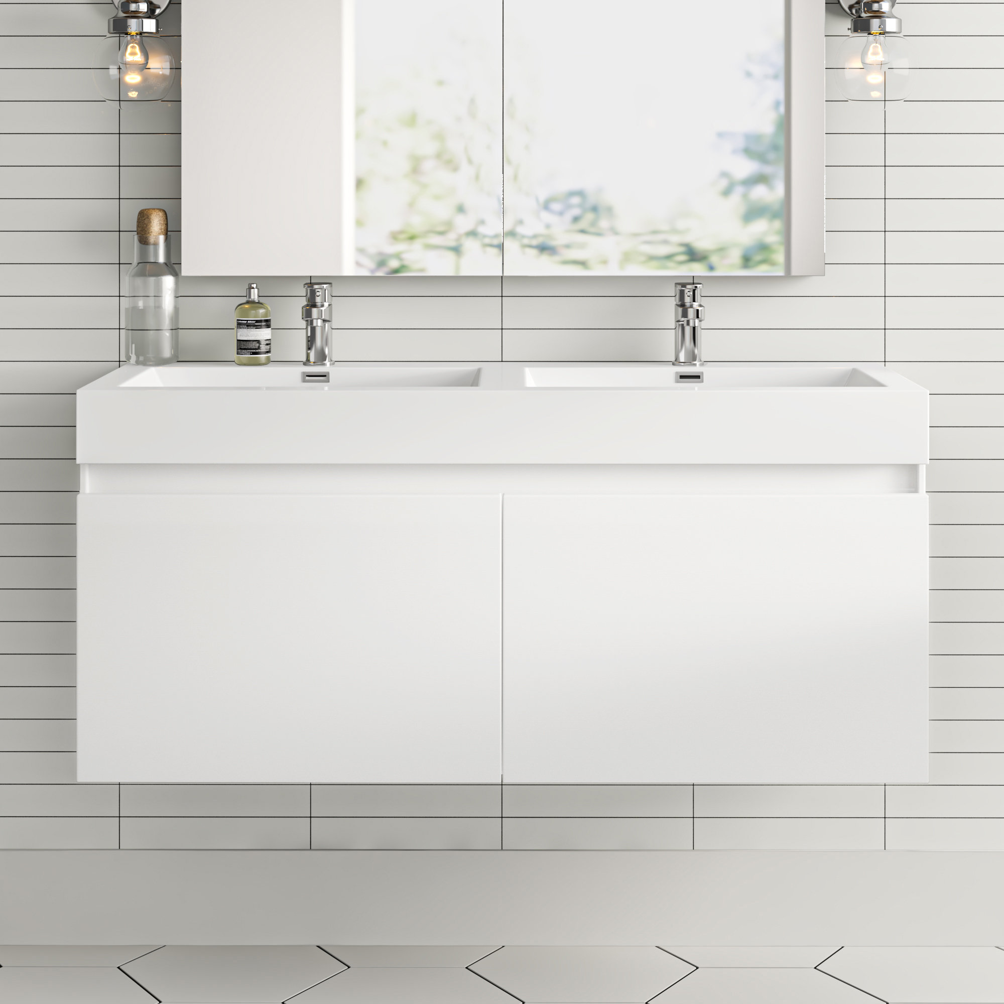 Fresca Wrought Studio Mezzo 48" Wall-Mount Double Sink Bathroom Vanity ...