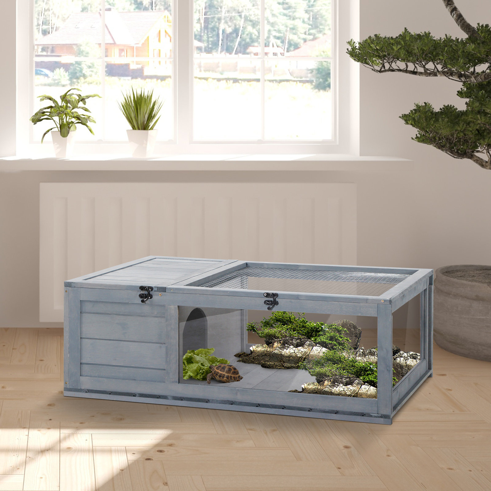 Ophelia & Co. Wooden Tortoise House Indoor Turtle Habitat Enclosure ...