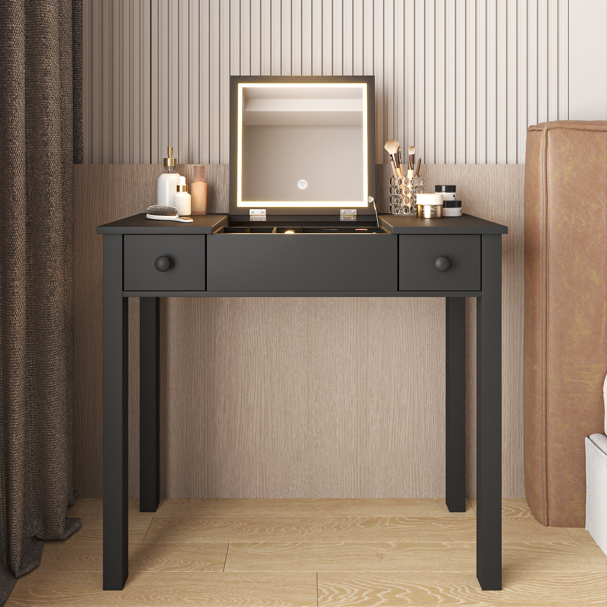 Latitude Run® Multifunctional Vanity Desk with 3-Level Adjustable ...
