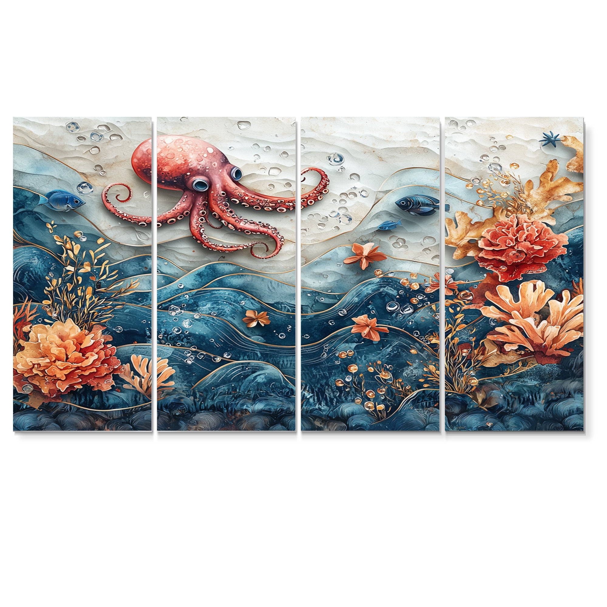 Highland Dunes Abstract Squid In Coral Colorful Collages II - Squid ...