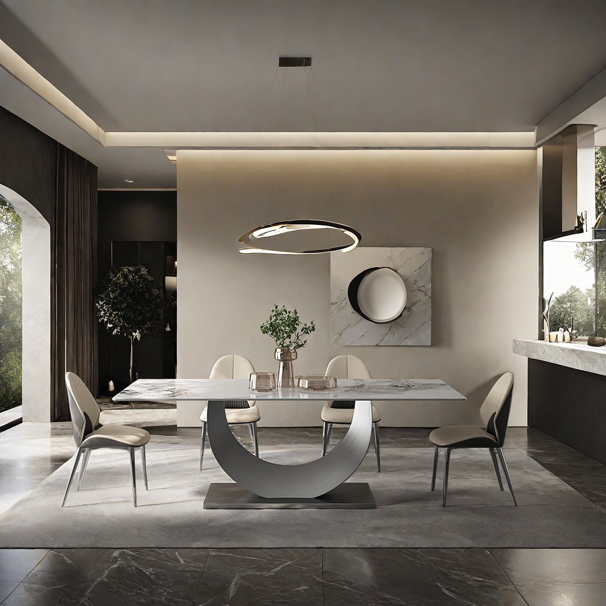 Orren Ellis Taraz Rock Dining Table with Stainless Steel Frame | Wayfair