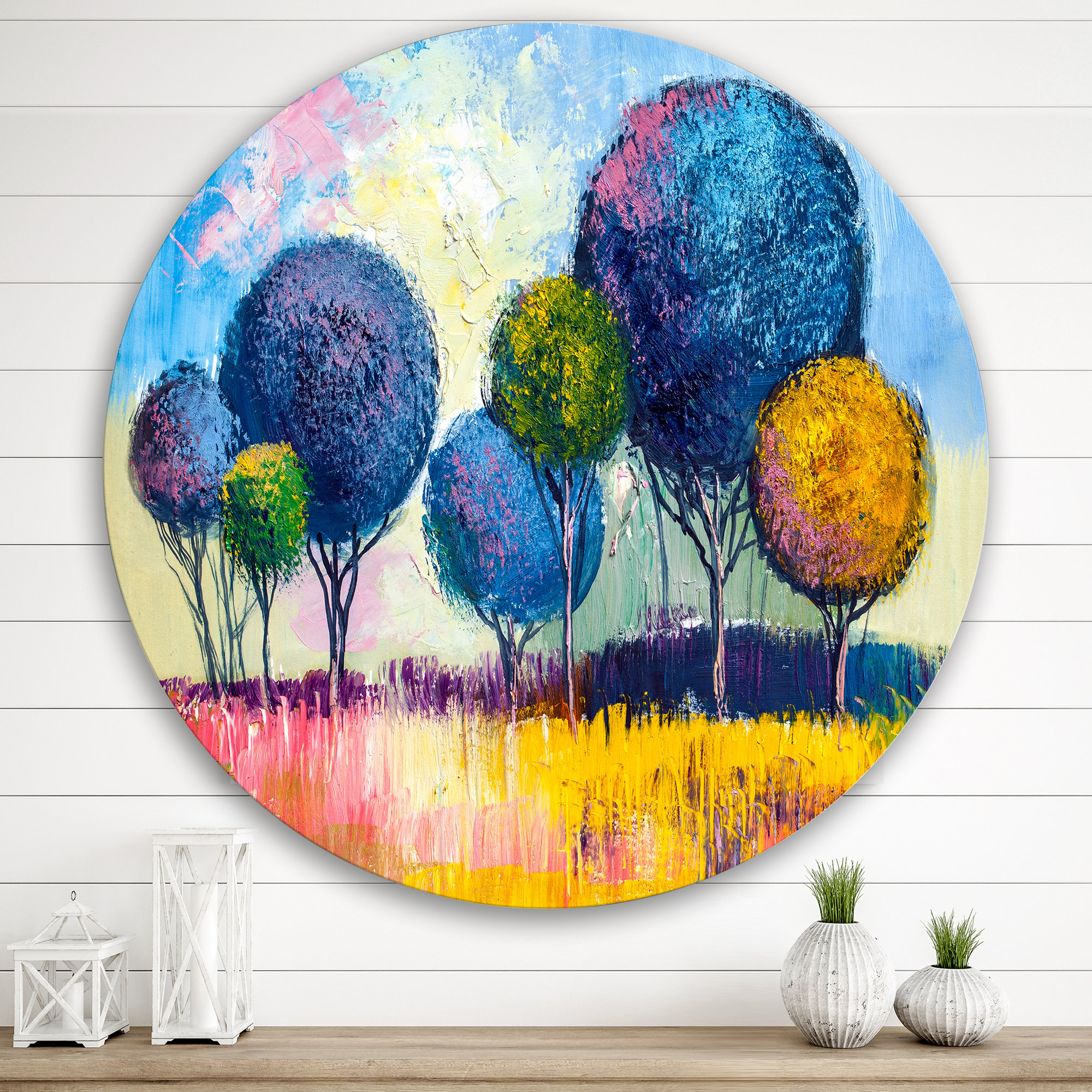 East Urban Home Autumn Fantasy Trees III - Modern Metal Circle Wall Art ...