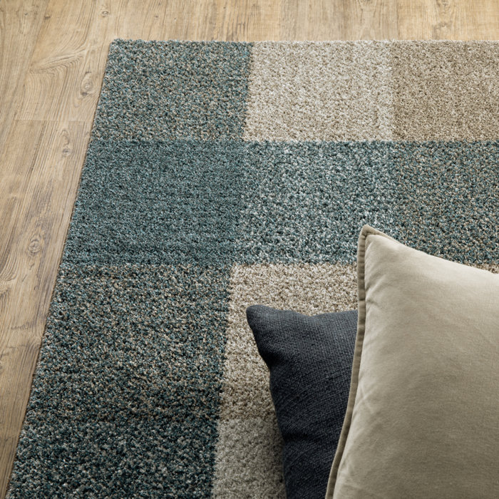 Wade Logan® Amanvir Performance Teal Blue/Grey/Tan Rug & Reviews | Wayfair