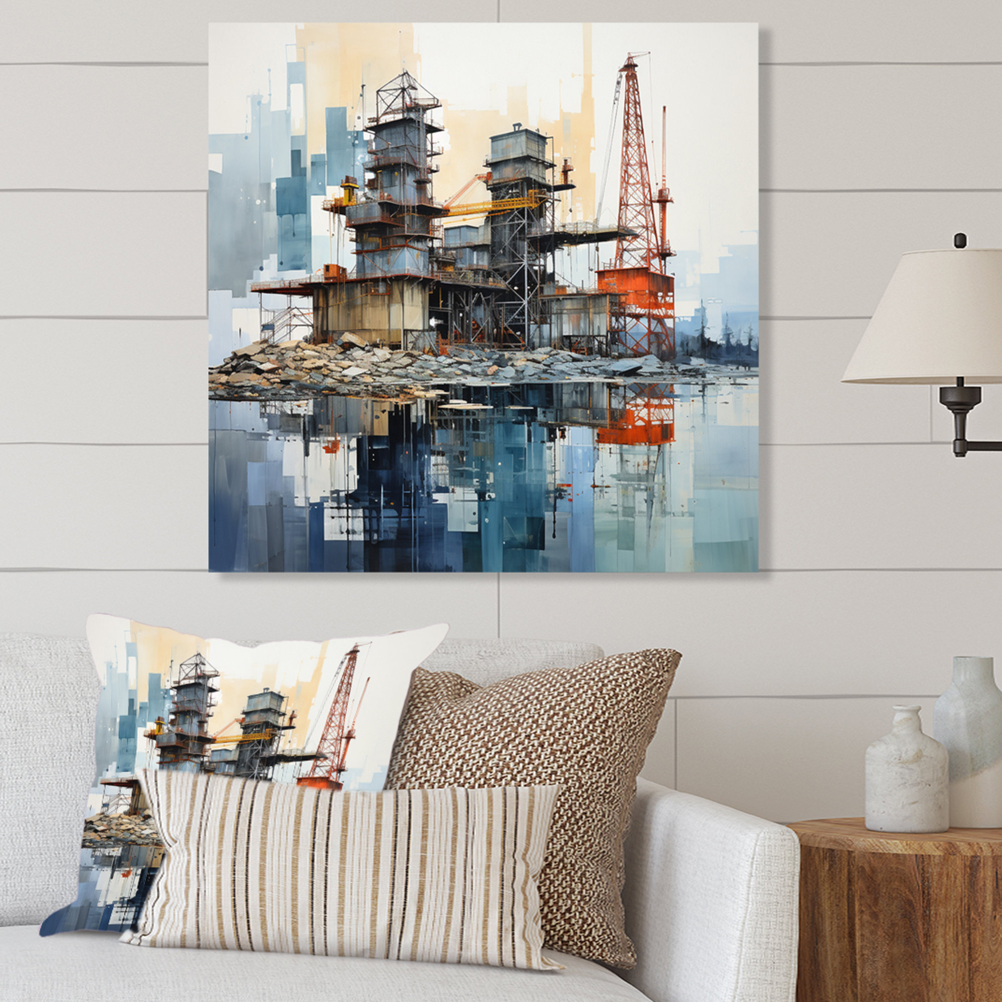 17 Stories Blue Oil Rigs Fields Industrial II - Oil Rigs / Fields Print ...