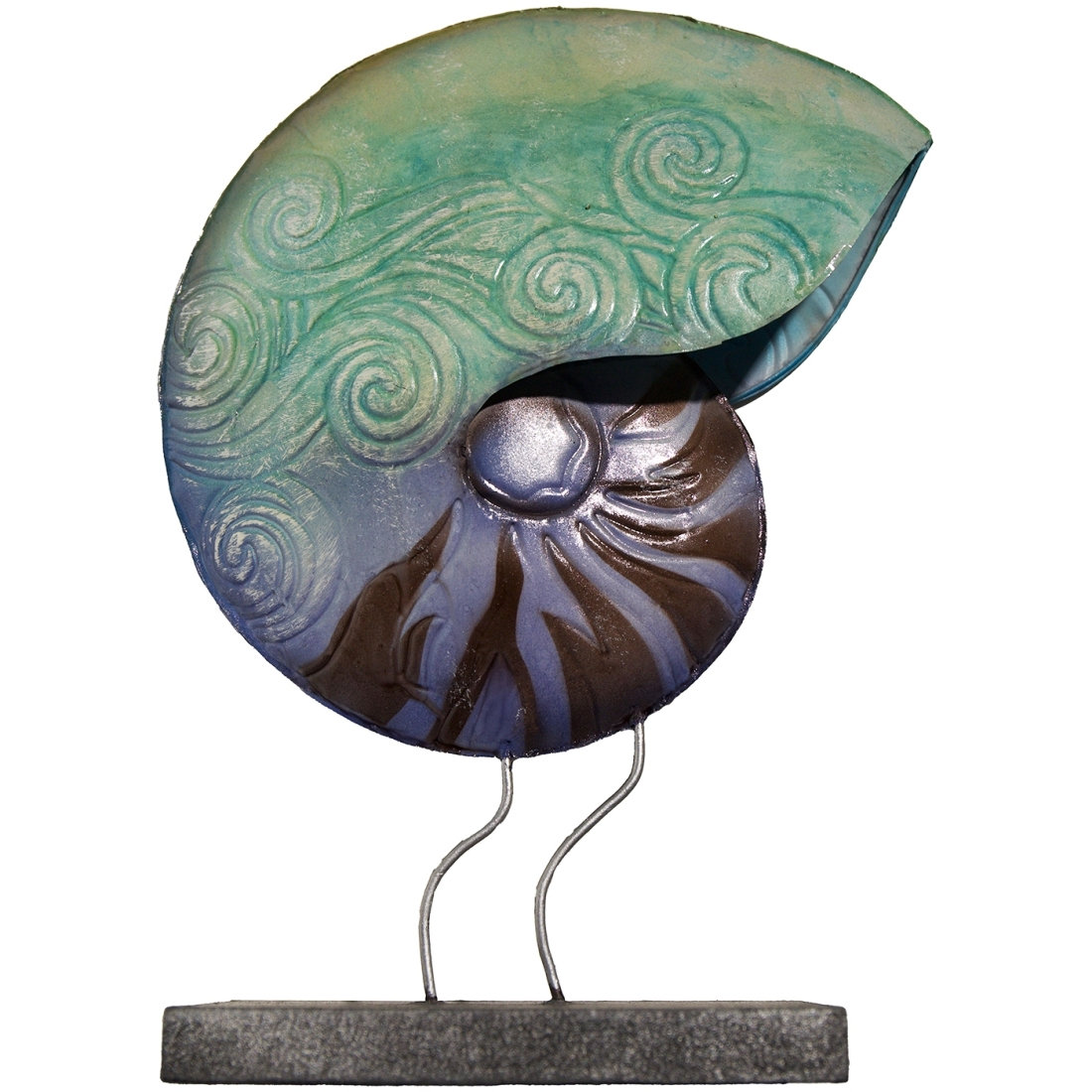 Breakwater Bay Metal & Capiz Seafoam Nautilus on Stand 9x6" | Wayfair