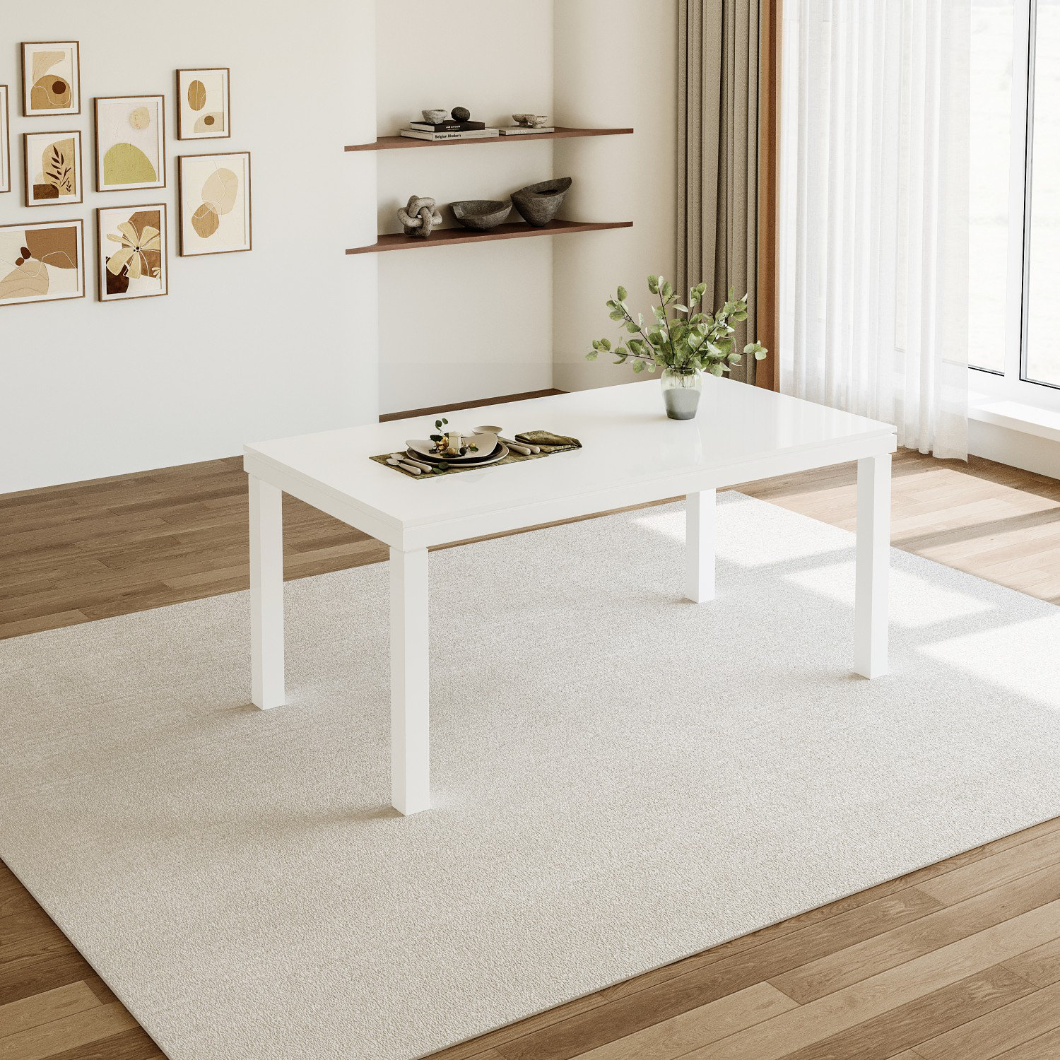 Ebern Designs 67 inch High Gloss Dining Table, White Gloss 1.5 7inch ...