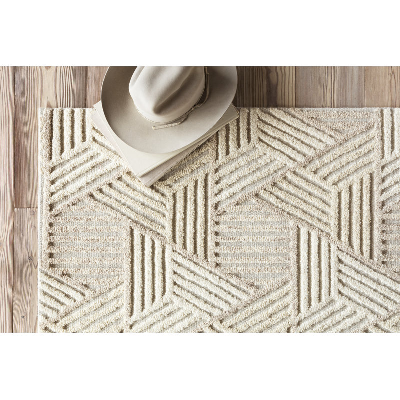 Wade Logan® Lashawndra Geometric Hand Tufted Wool Oatmeal/Ivory Area ...