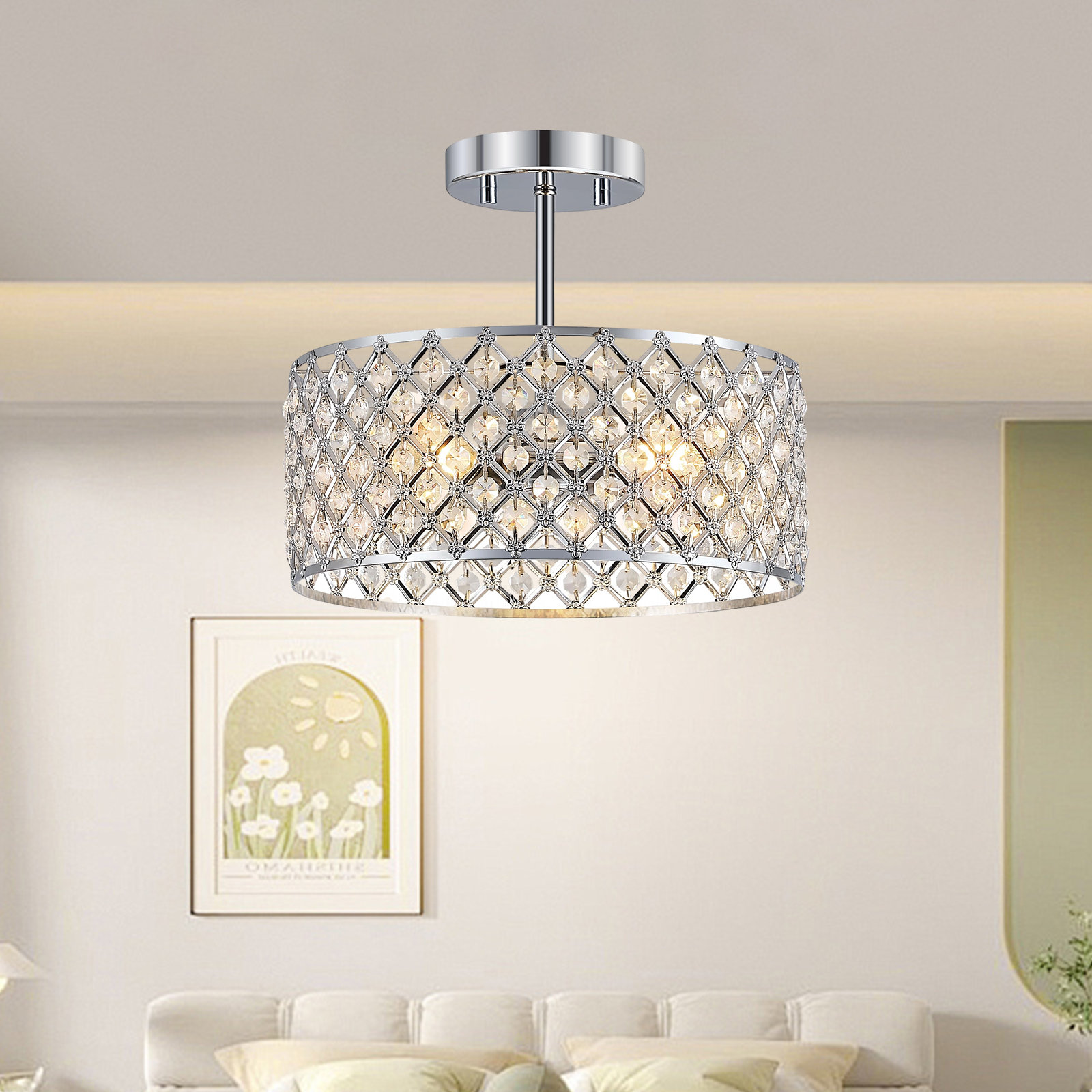 Rosdorf Park Modern Semi-Recessed Ceiling Lighting Fixtures, Crystal ...