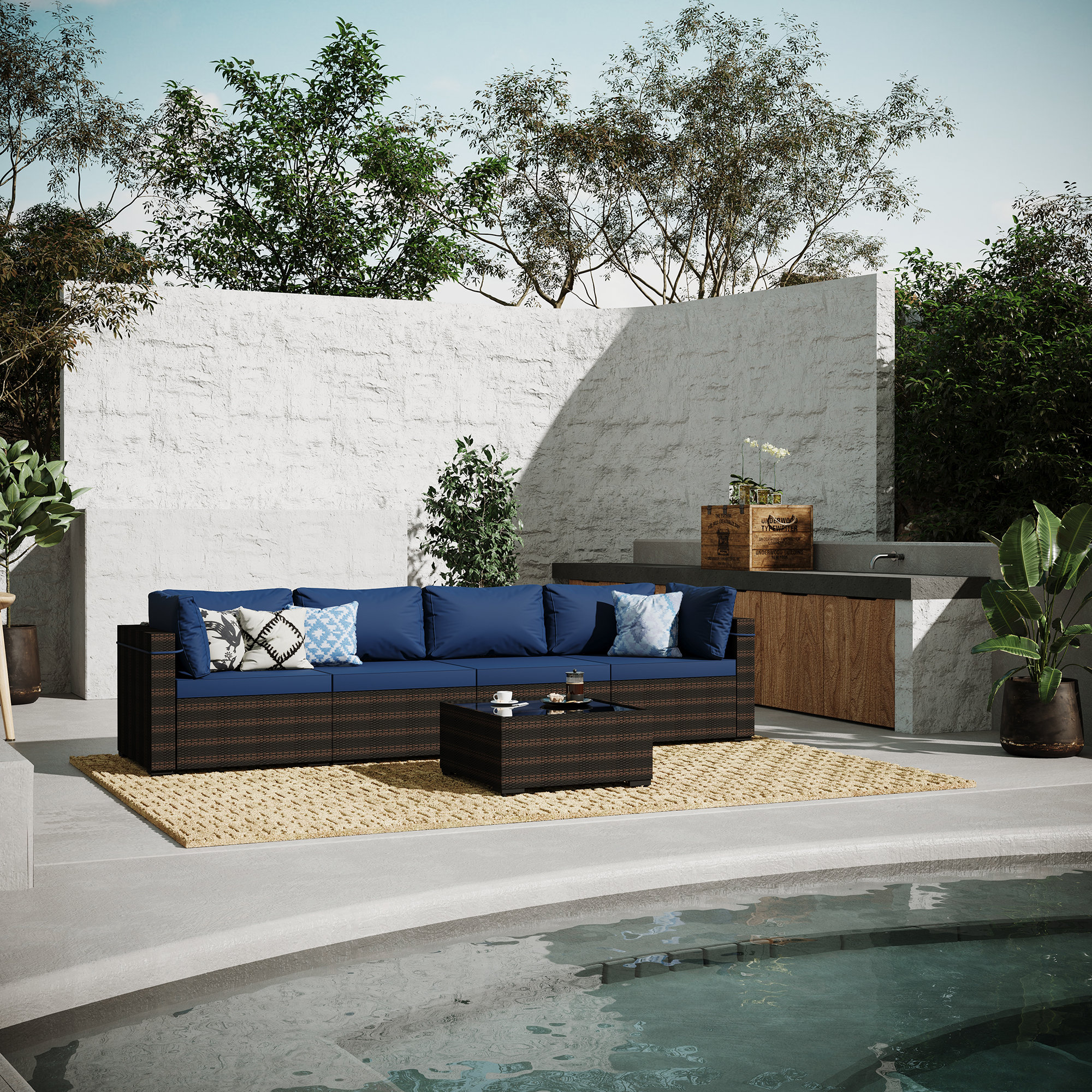 Latitude Run® Jaquarious 5 Piece Sectional Seating Group with Cushions ...