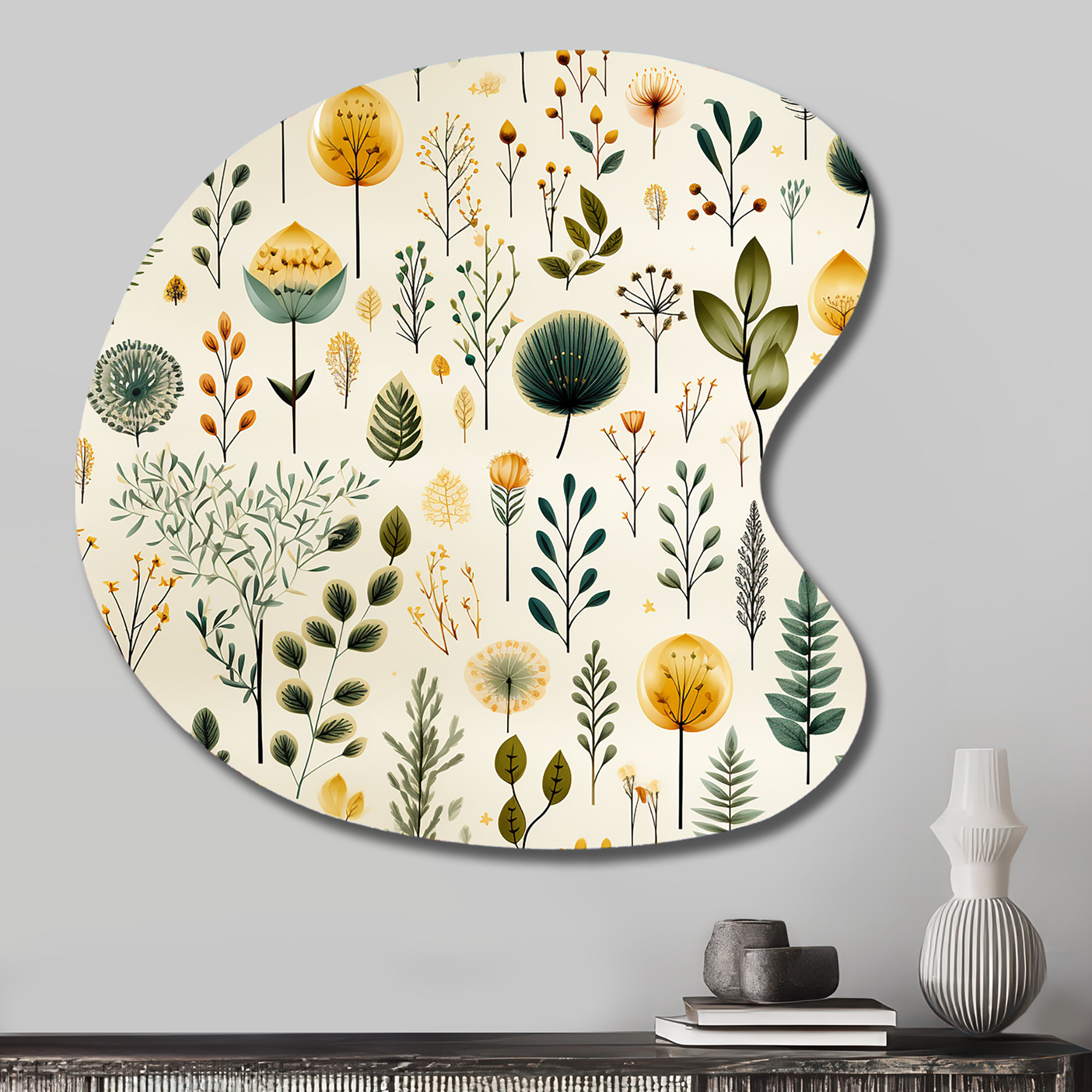 Design Art Earthy Zen Garden - Plants Drop Shape Irregular Metal Wall ...