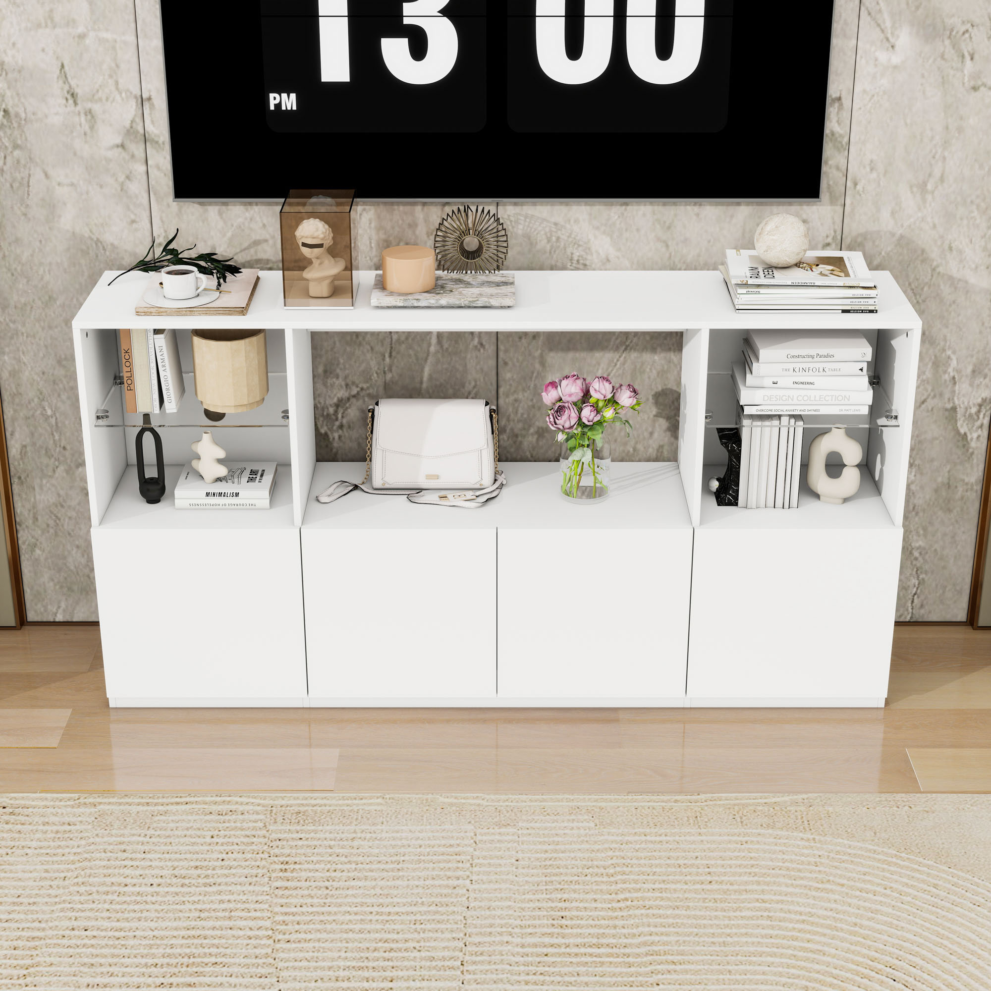 Latitude Run® TV Stand with LED Light, Open Shelves, 4 Cabinets and ...