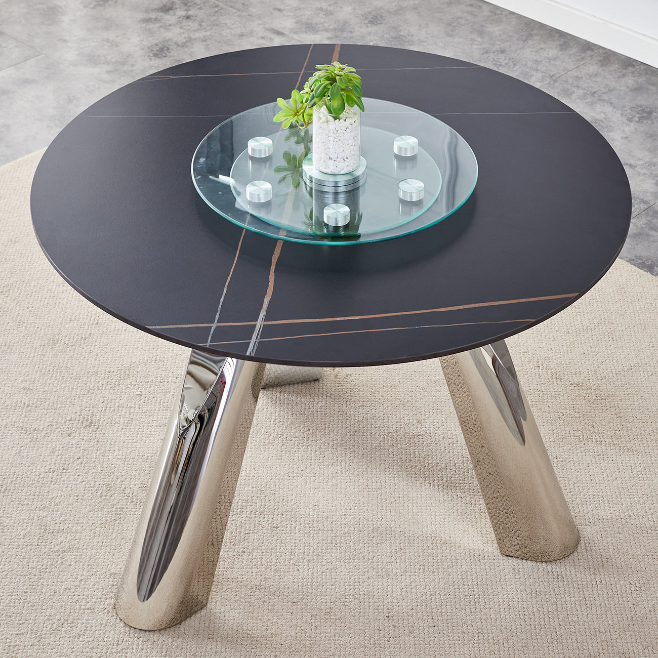Ivy Bronx 42” Round Granite Dining Table with Gold-Plated Legs ...