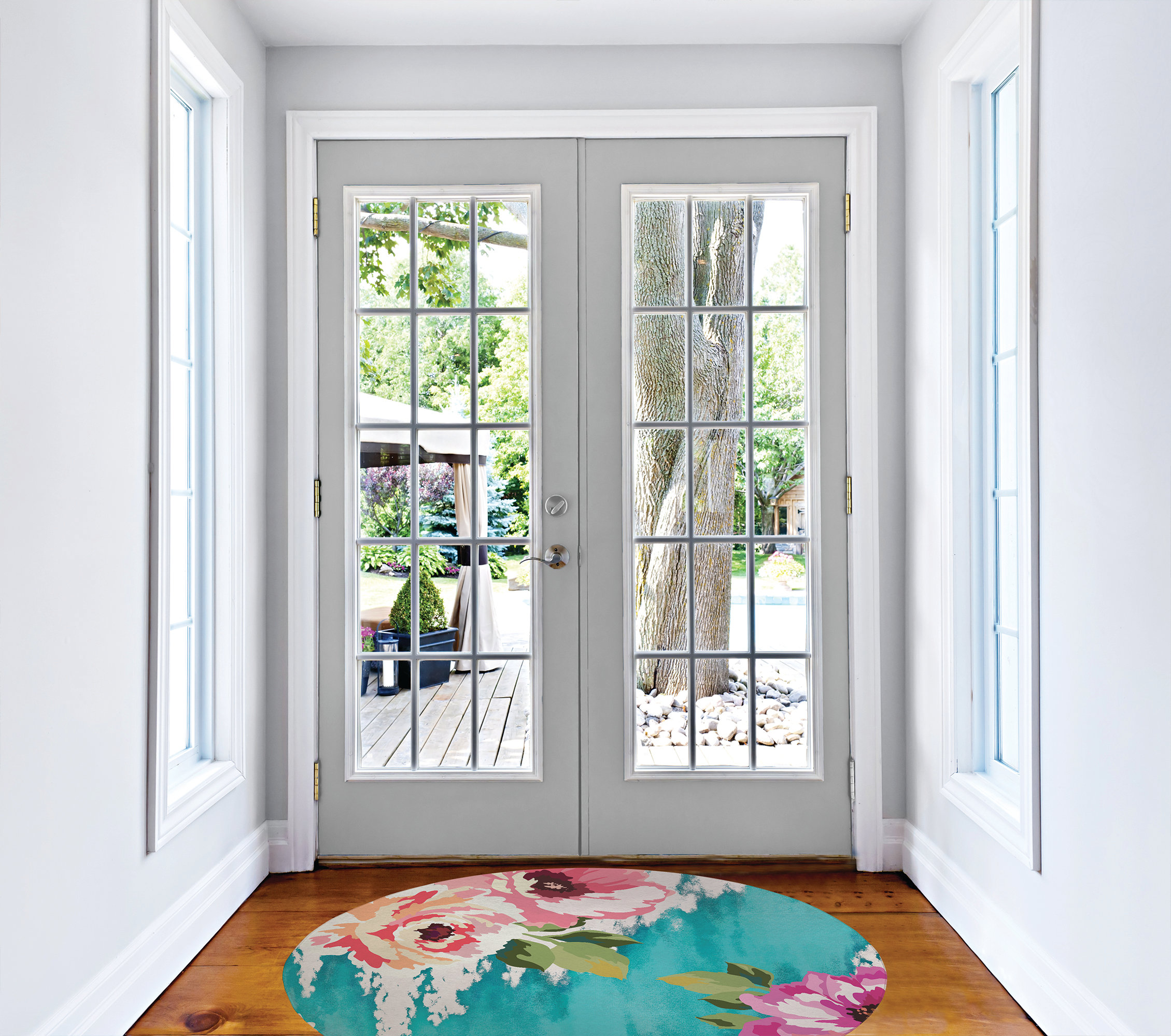 Winston Porter Jaciya Bright Floral 60 in. x 60 in. Indoor Door Mat ...