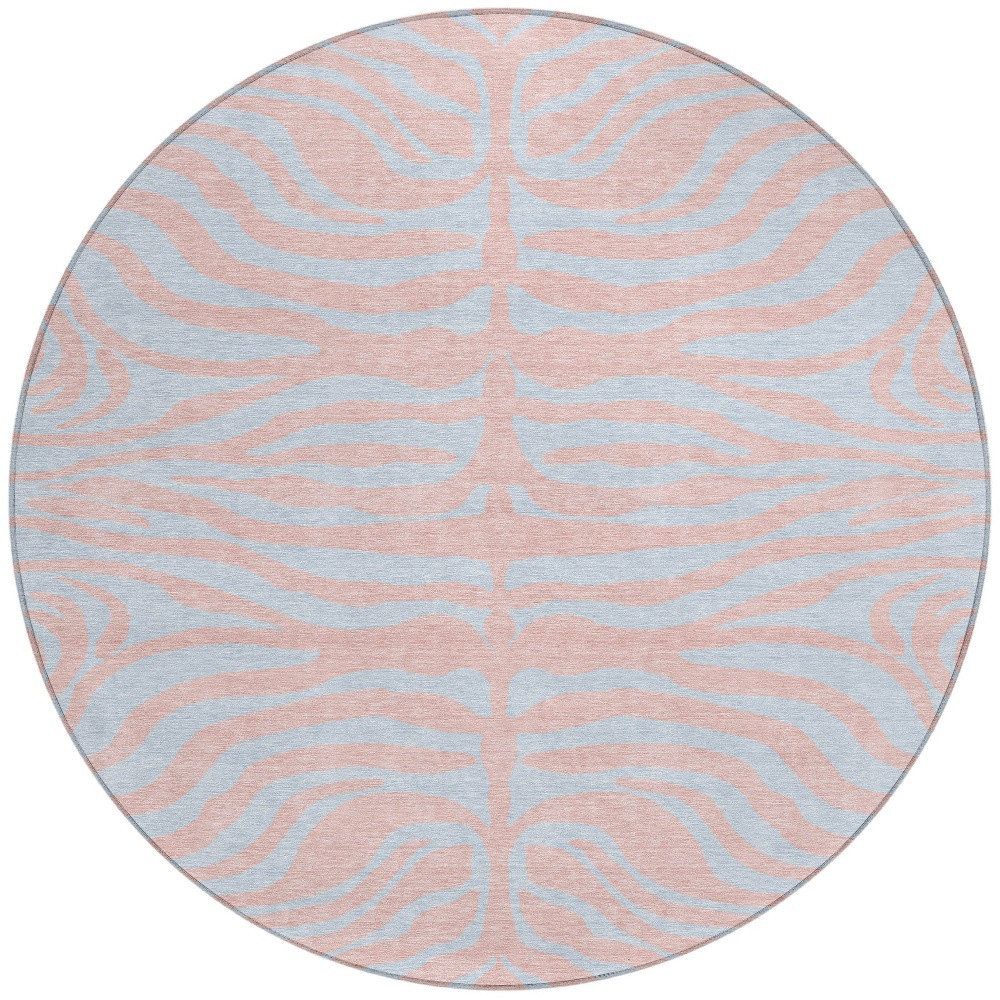 HomeRoots 8' Pink Round Animal Print Washable Indoor Outdoor Area Rug ...