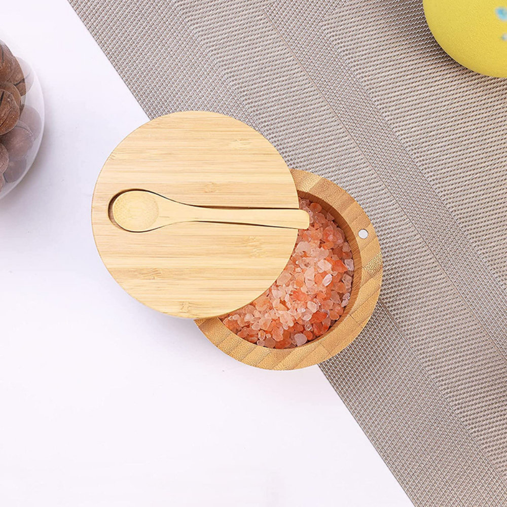 Gracie Oaks Bamboo Kitchen Salt Box with Swivel Magnetic Closure Lid ...