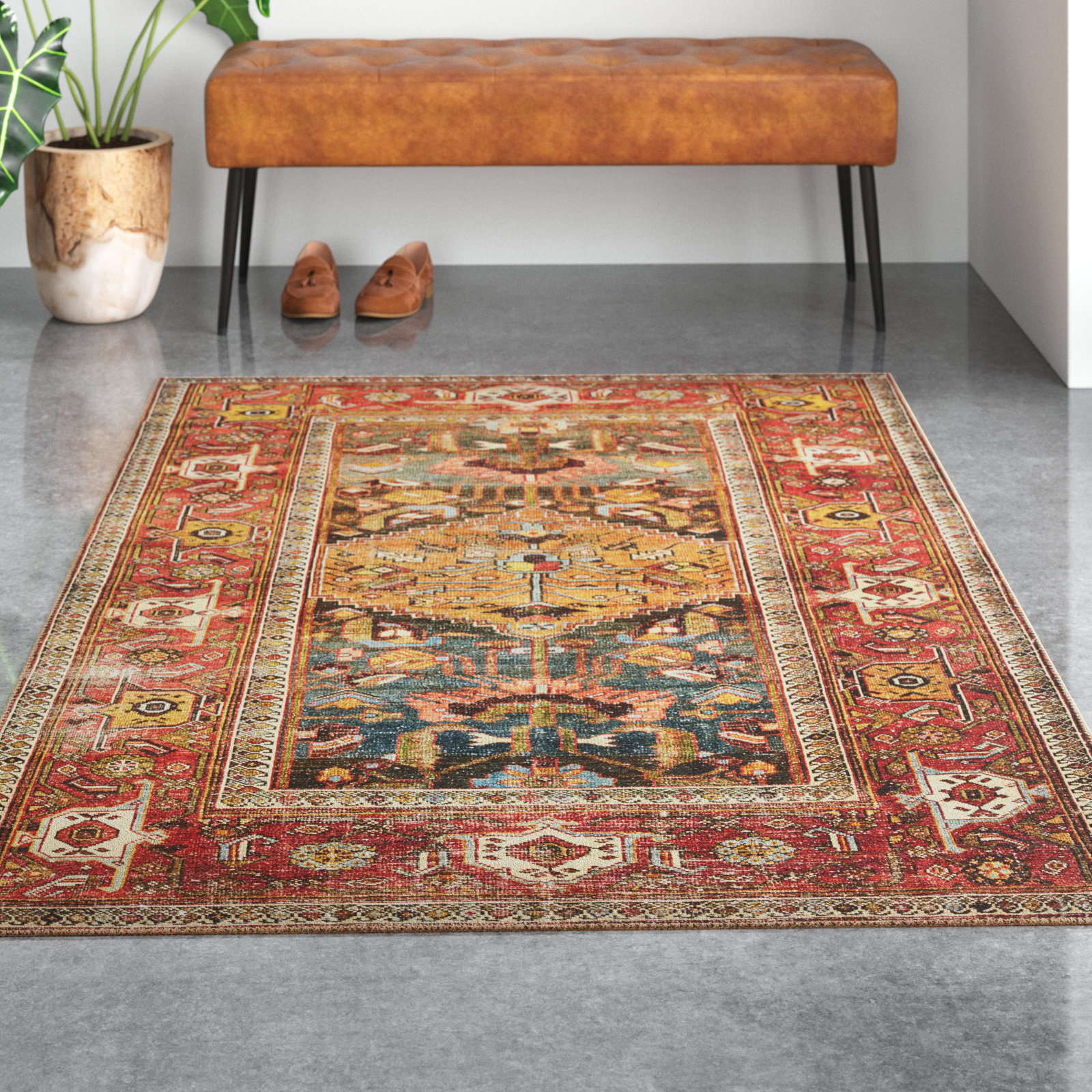 Lark Manor™ Anaelise Power Loom Blue/Brown/Red Rug & Reviews | Wayfair