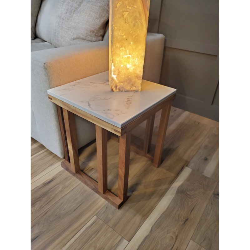 Unique MX Parota Wood End Table with Stone Top | Wayfair