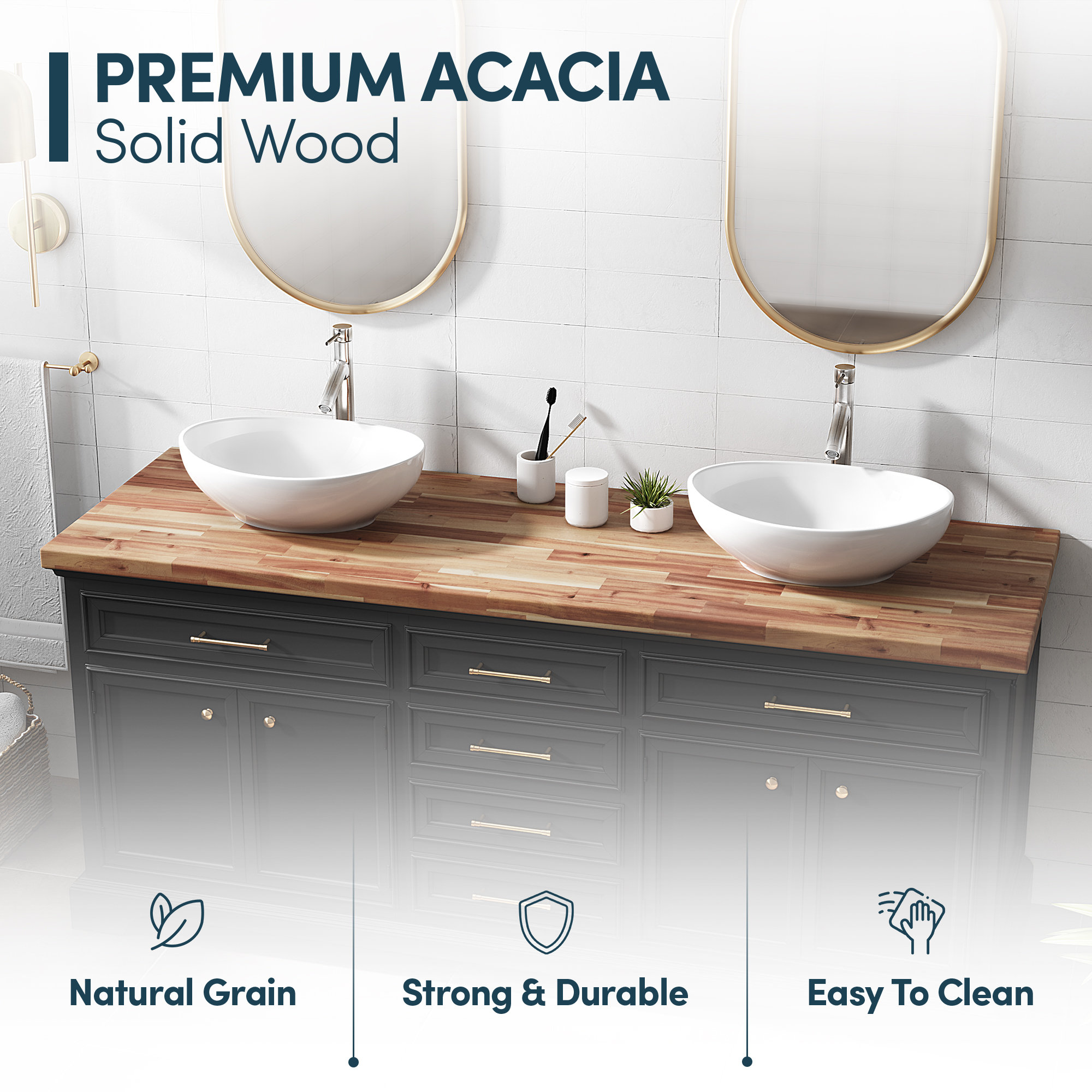 All For Wood Acacia Butcher Block Countertop, Unfinished Solid Wood ...