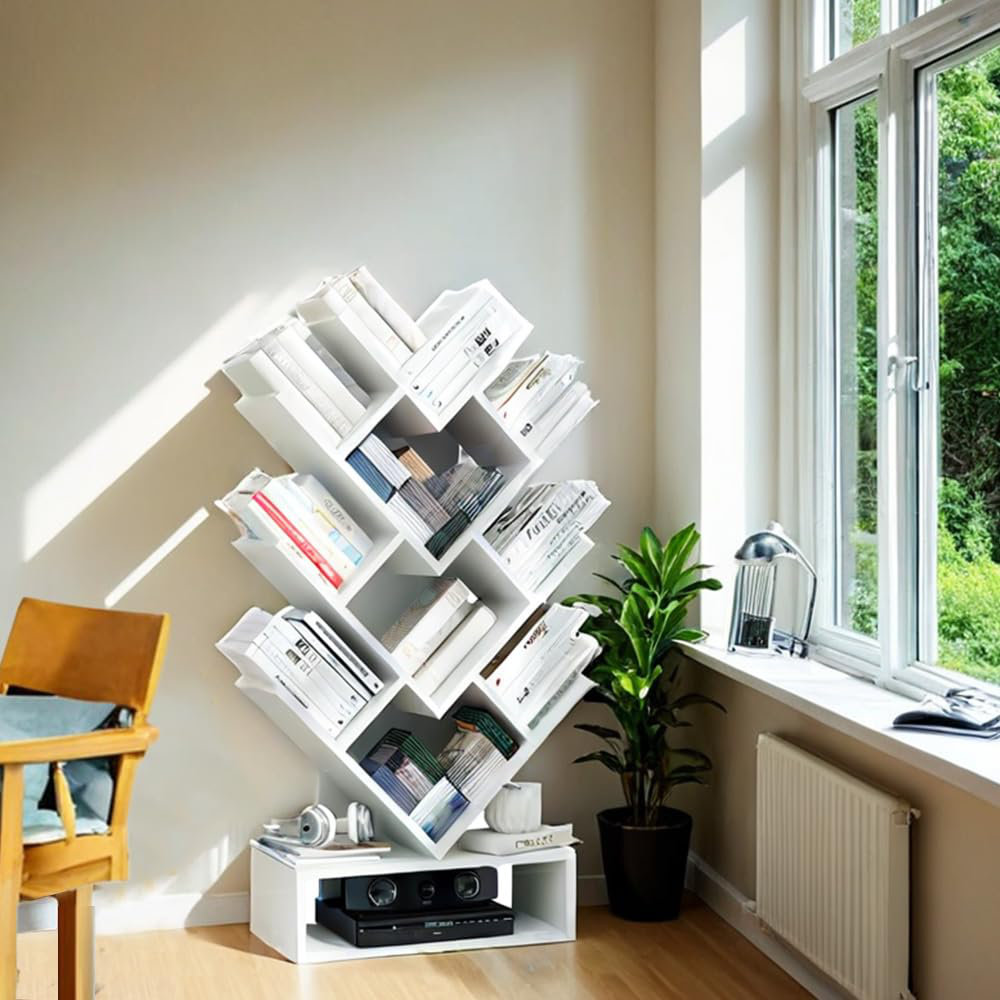 Latitude Run® White Tree Bookshelf 5 Shelf Tree Bookcase Small Wood ...