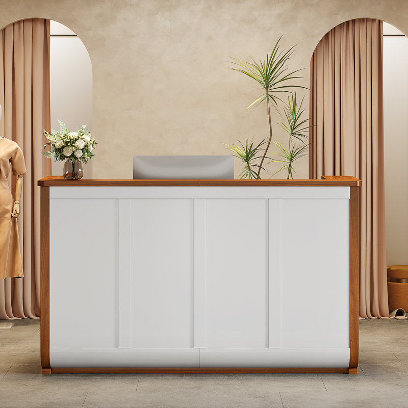Ebern Designs Rectangle Reception Desk, Modern Manufactured Wood Front ...