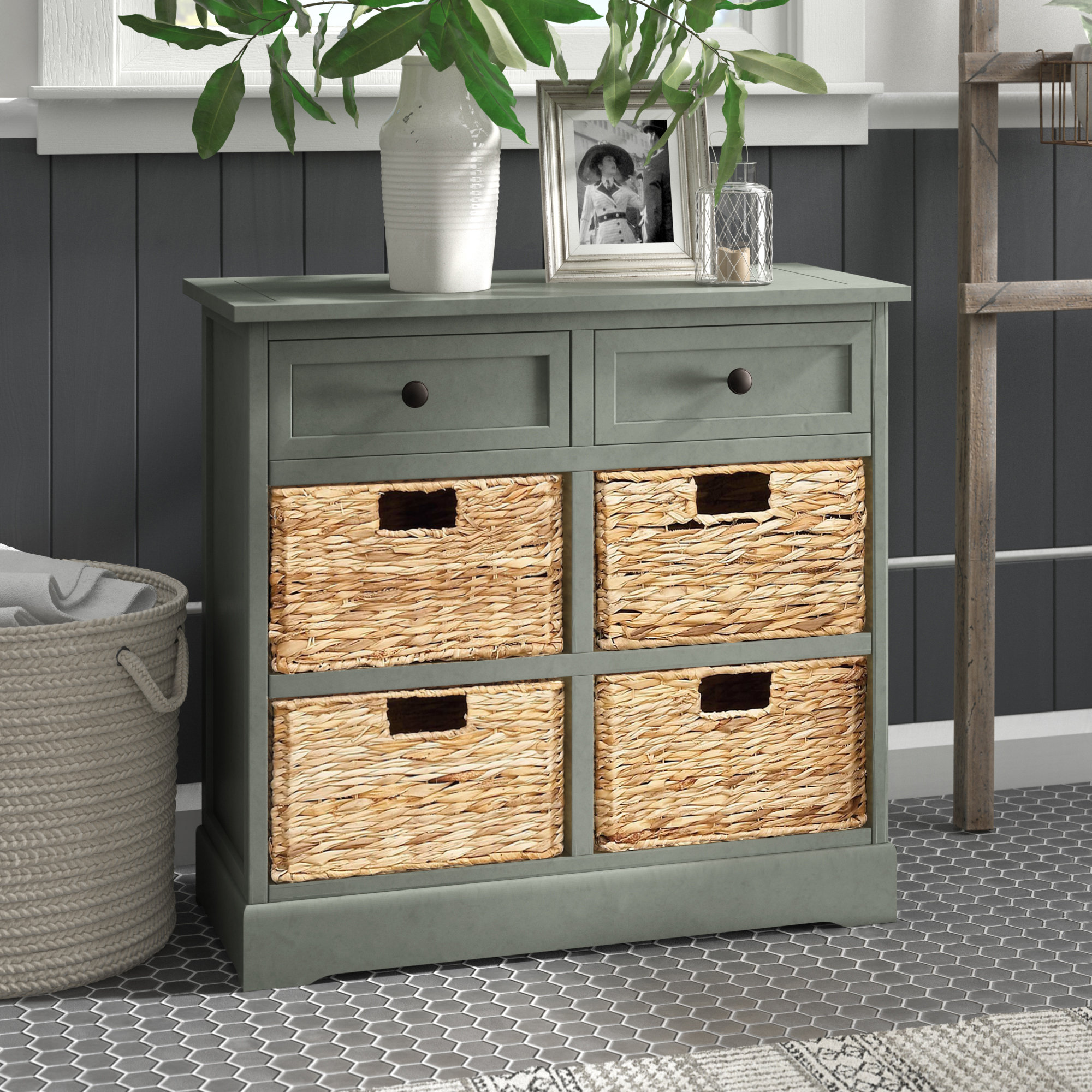 Breakwater Bay Beverly Wood 4 Baskets and 2 Drawers Storage Unit ...