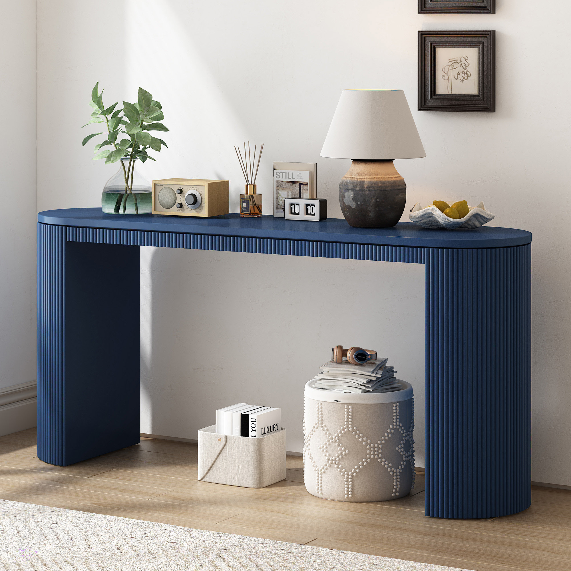 Latitude Run® Curved Design Console Table With Unique Vertical Stripe ...