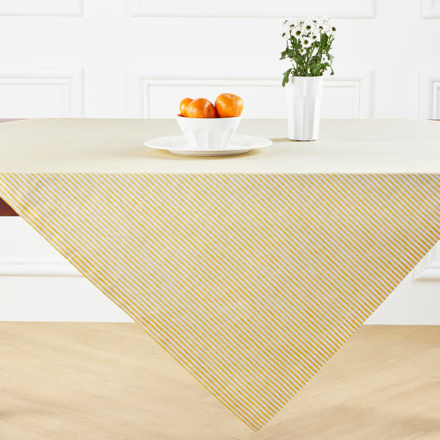 One Allium Way® Square Tablecloth 52 X 52 Inch - Narrow Stripe, Pure ...