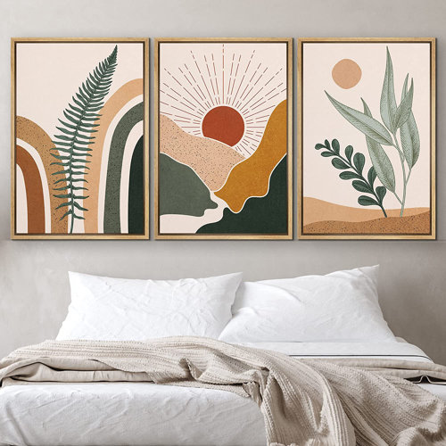 IDEA4WALL Mid Century Modern Boho Sun Forest Plant - 3 Piece Floater ...