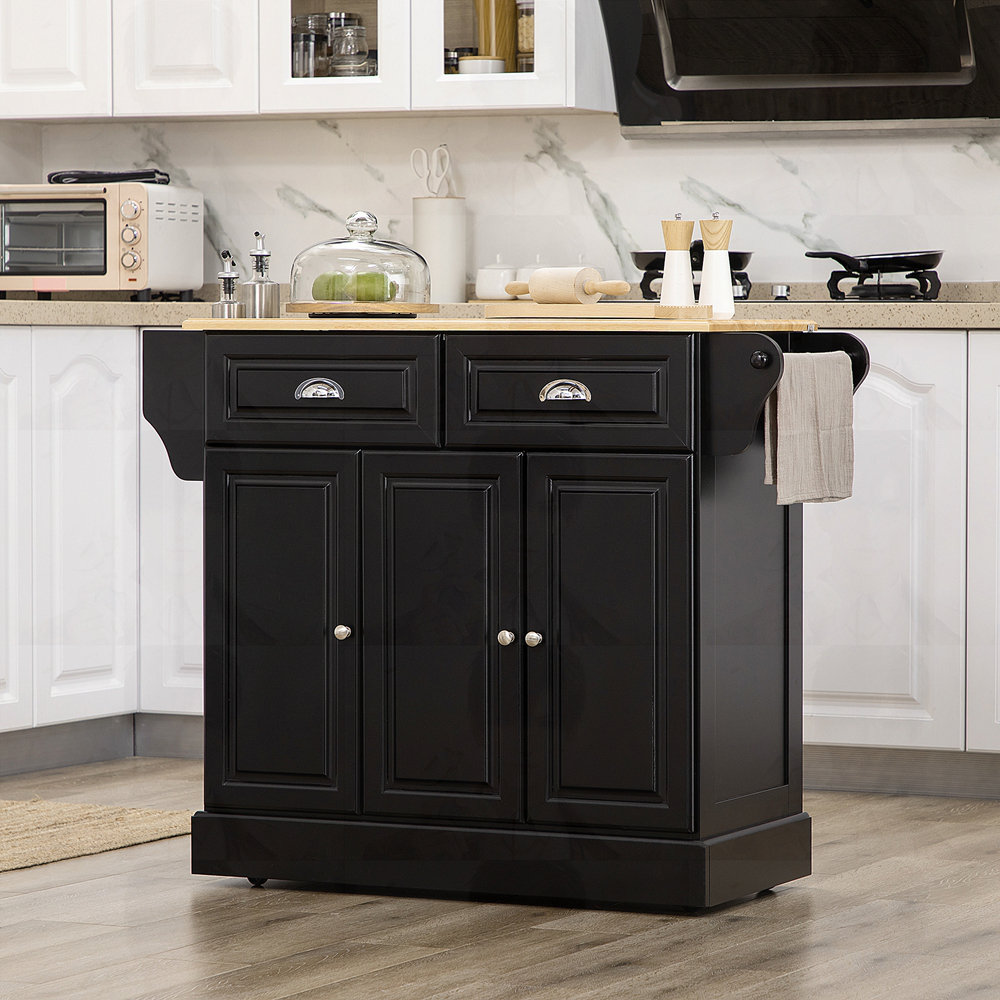 Lark Manor™ Kitchen Cart with Wheels and Wood Countertop | Wayfair