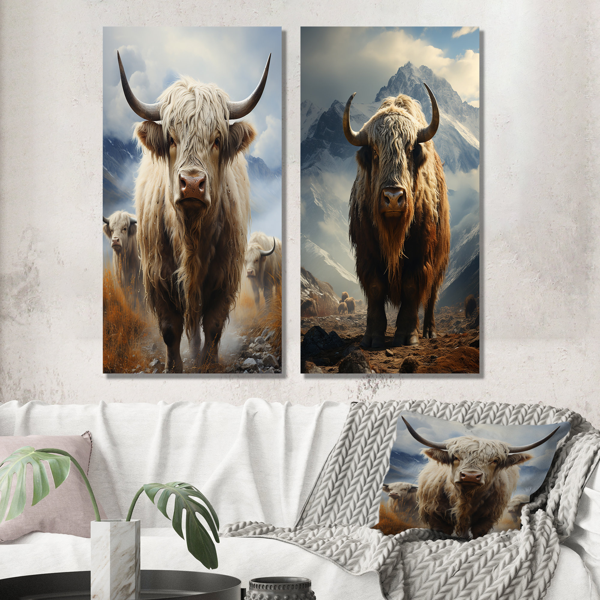 Loon Peak® Yaks Grazing In Mountain - Yaks Metal Prints Set Of 2 | Wayfair