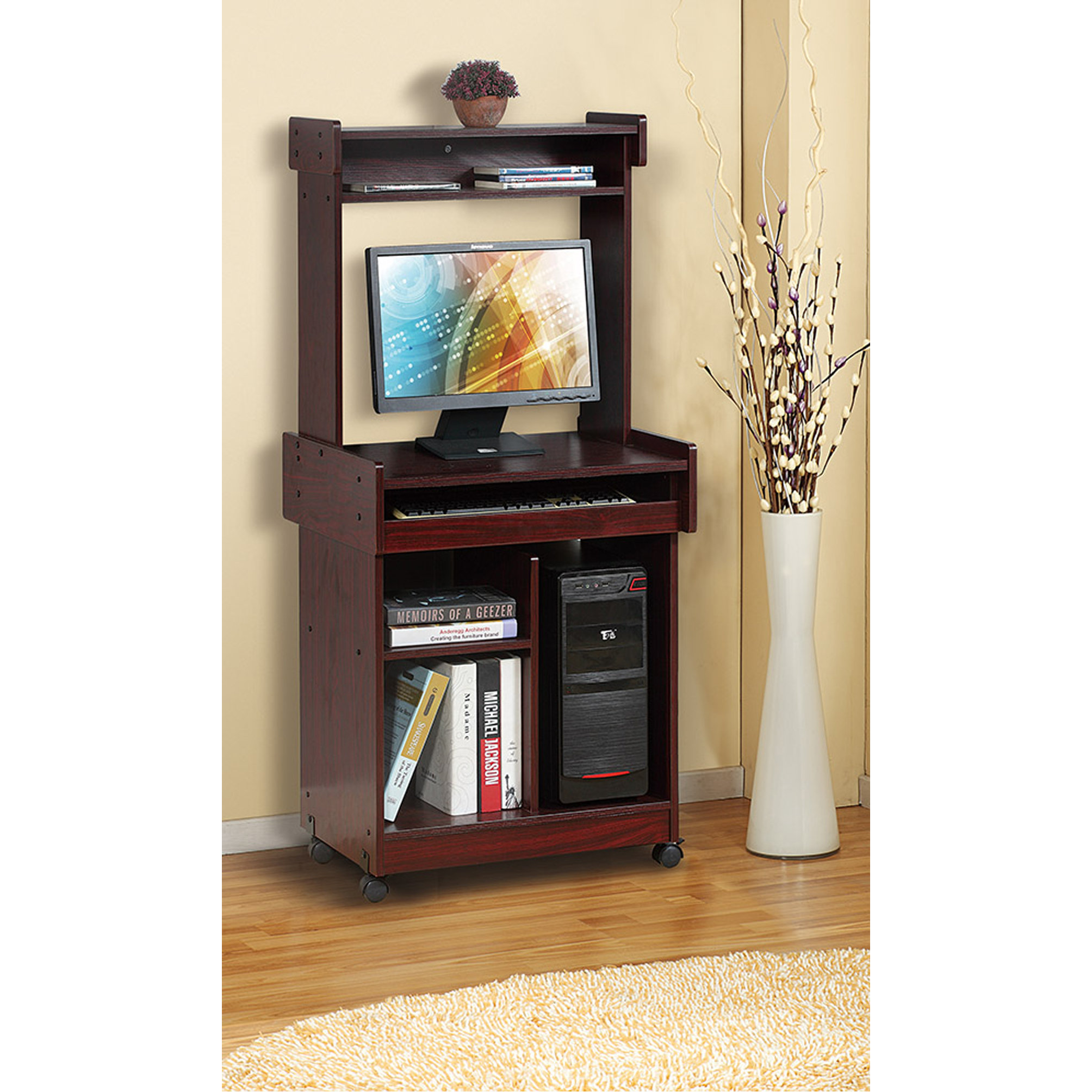 Ebern Designs Microwave Cart Coffee Station Computer Cart On Locking ...