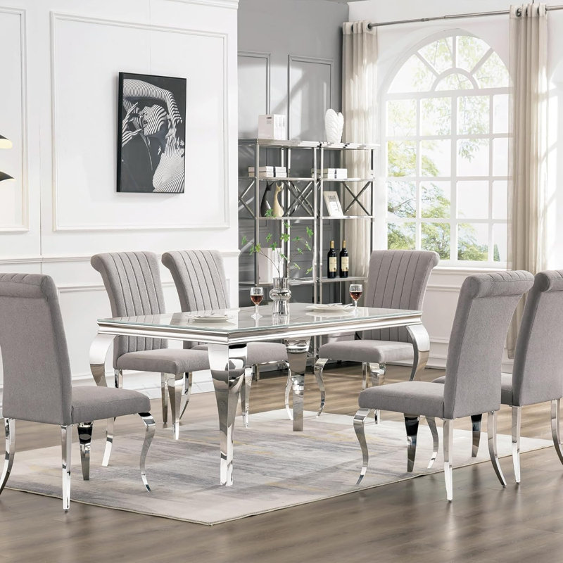 Rosdorf Park Grey Dining Chairs With Silver Legs Set Of 4 | Wayfair