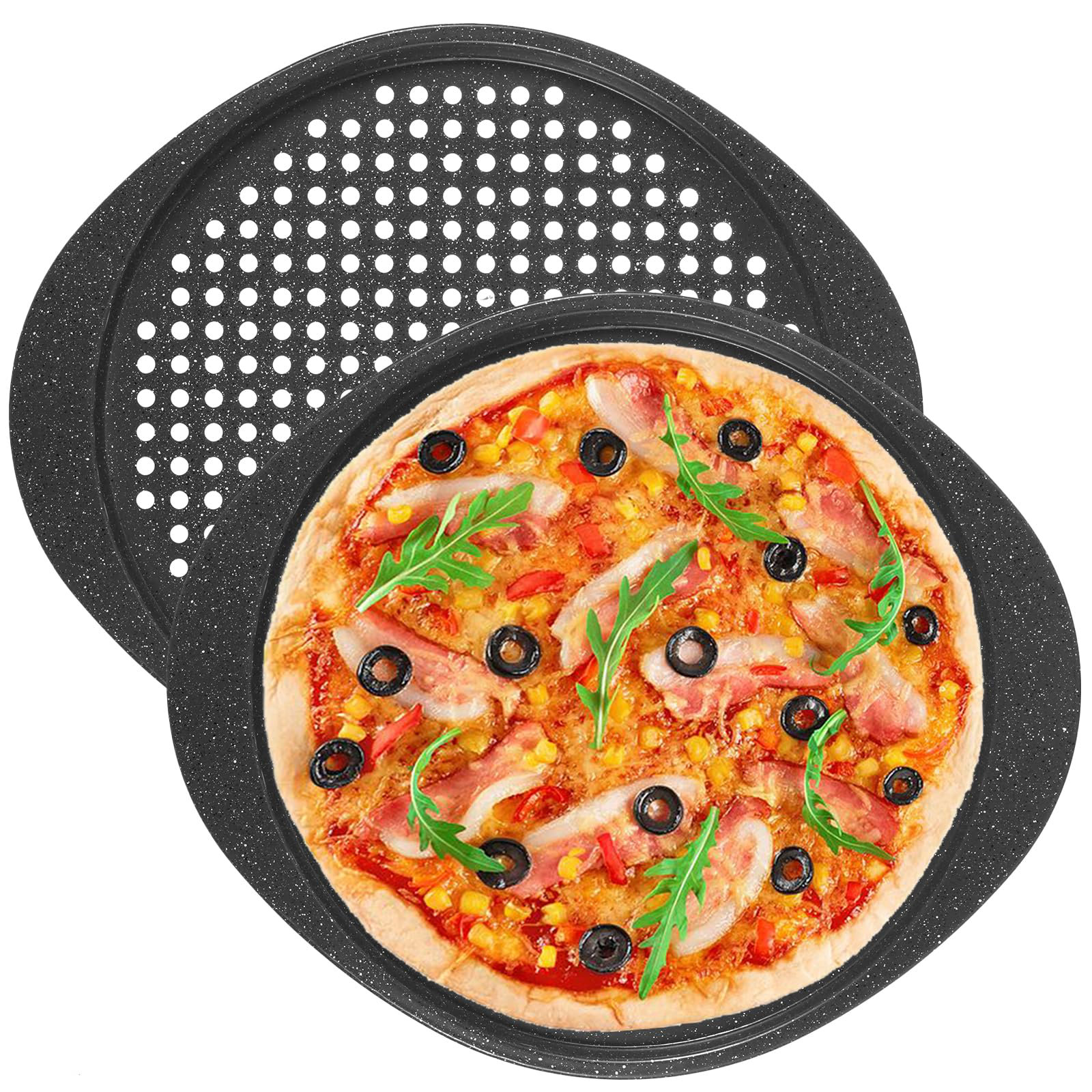 LOVE YOUR BATH LLC 2-Pack Round Perforated Pizza Pan, Oven Safe, Non ...