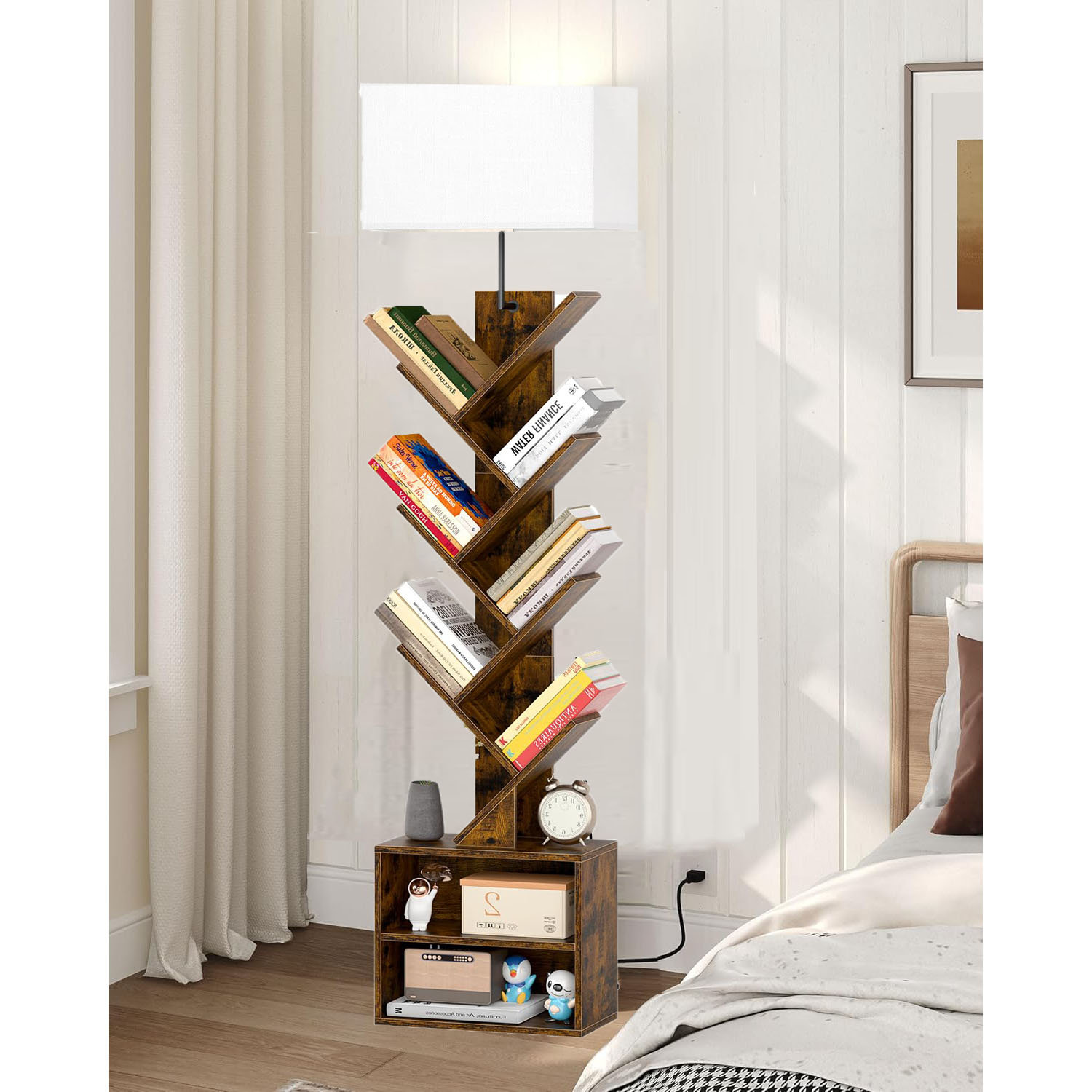17 Stories 9-Tier Tree Bookshelf With Remote & Timer – Tall Narrow ...