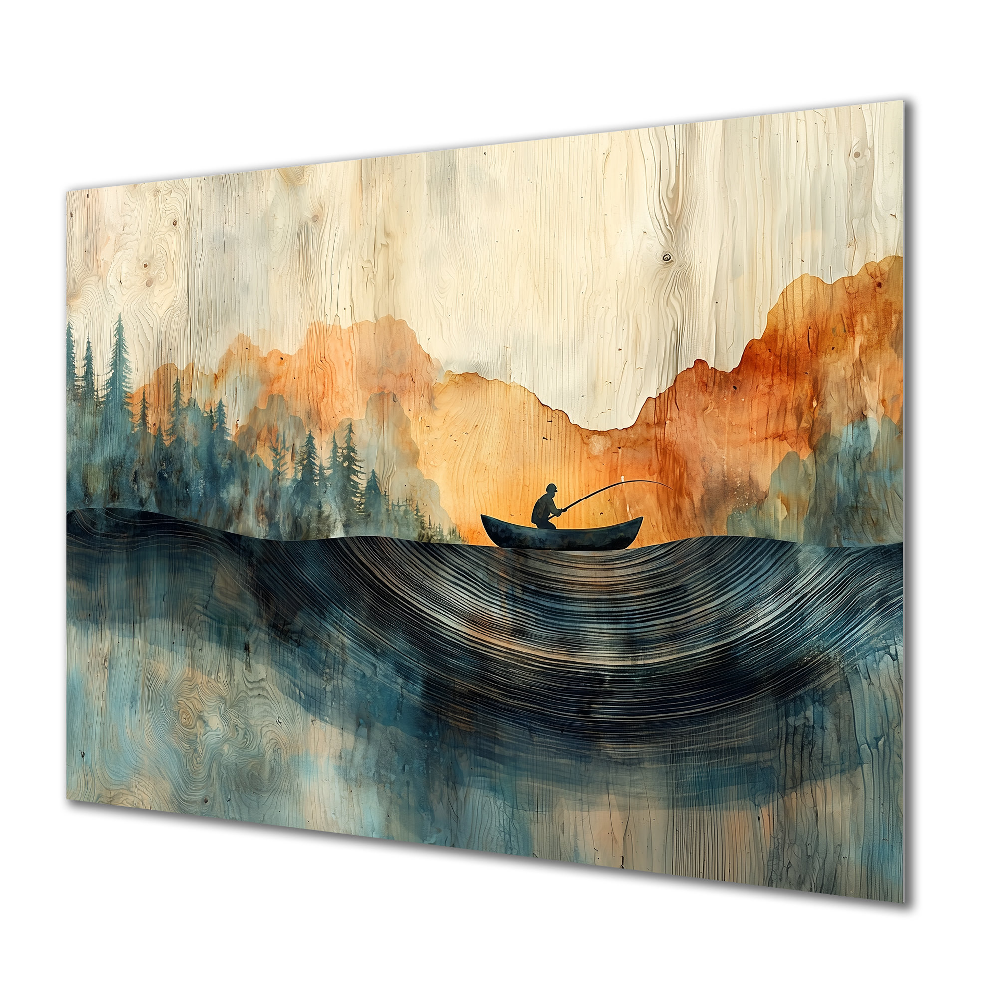 Latitude Run® Fishing Tranquillity Wooden Slide Landscape III - Boat ...